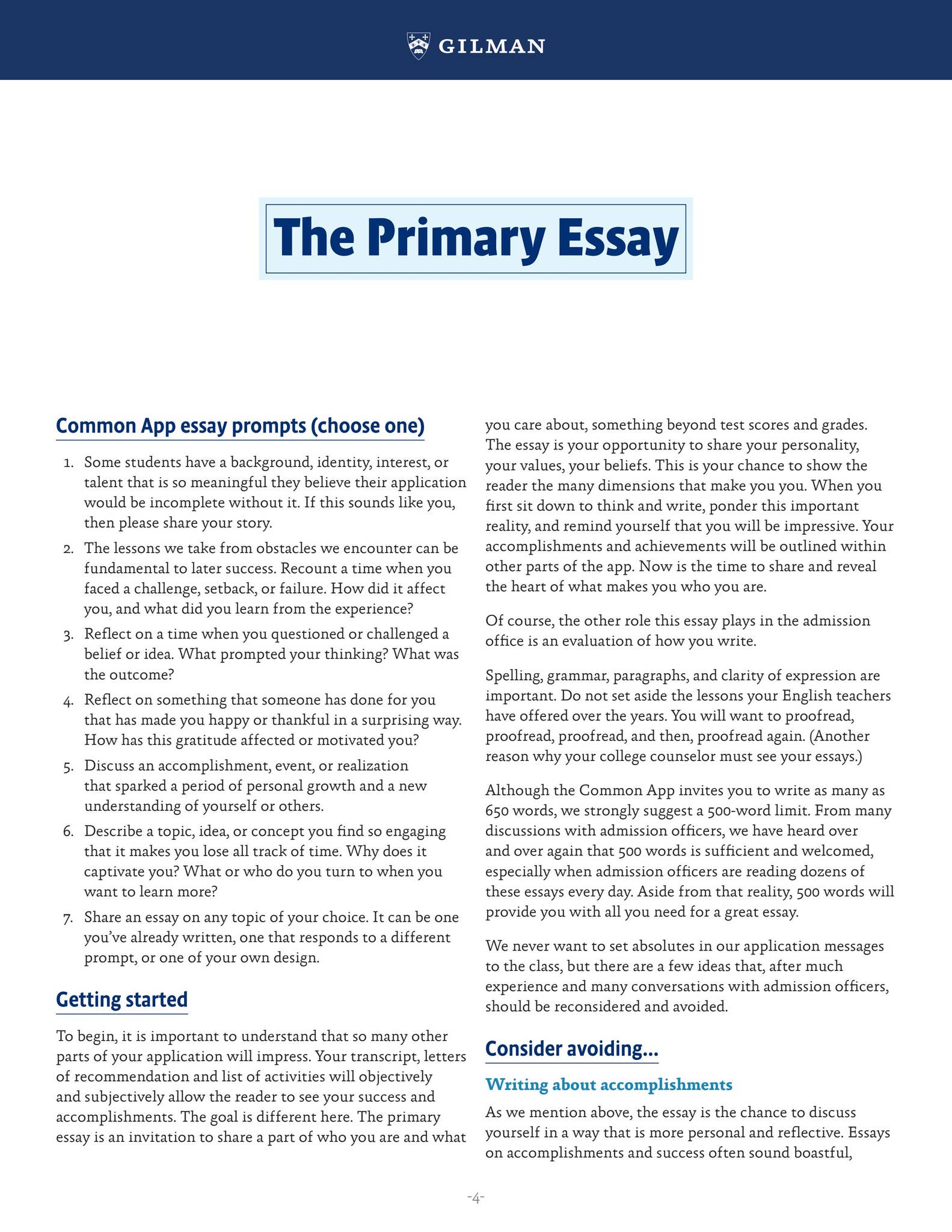Gilman School College Counseling Essay Guidebook by Gilman School - Issuu