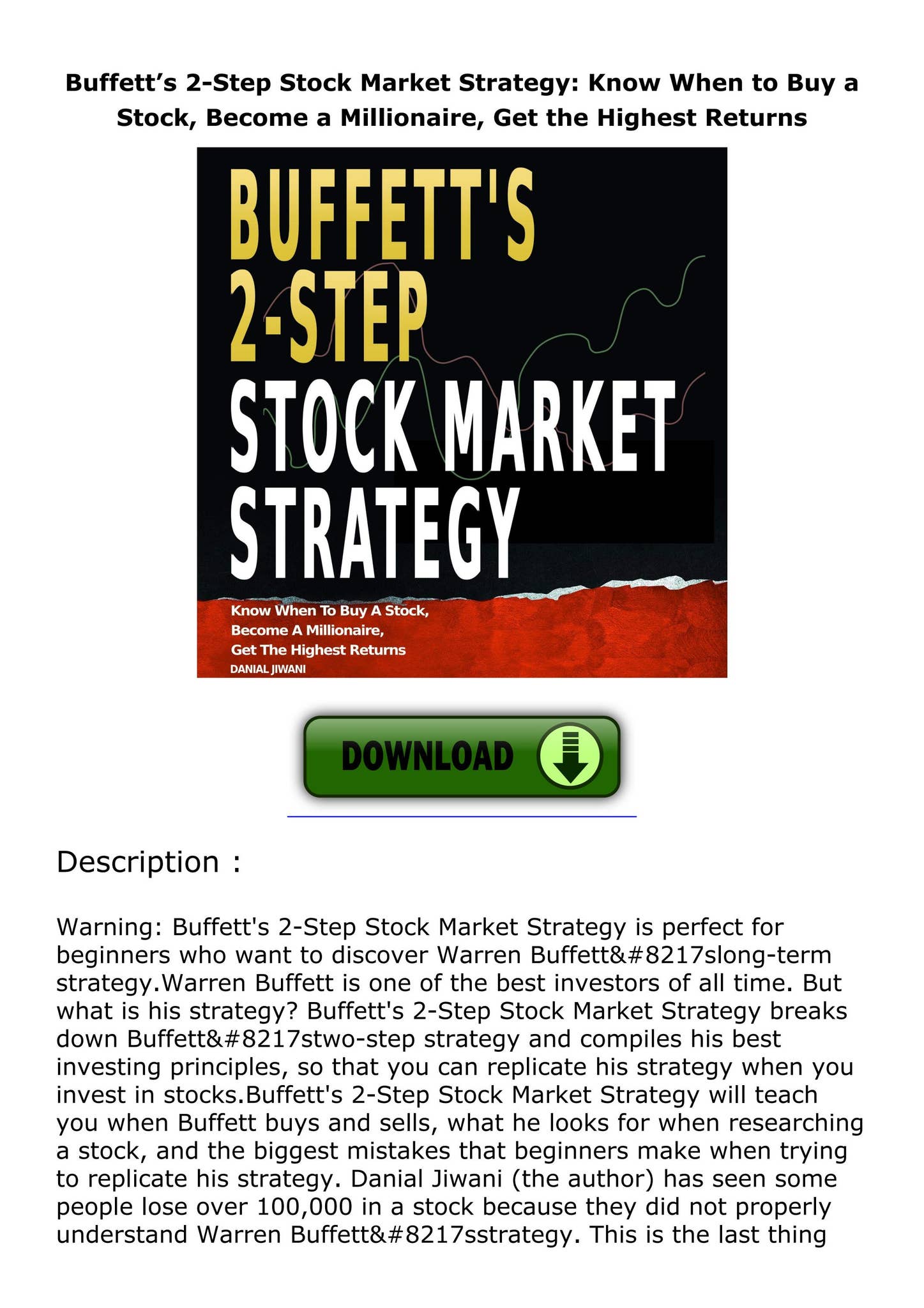 PDF(readonline) Buffett’s 2-Step Stock Market Strategy: Know When to ... PDF(readonline) Buffett’s 2-Step Stock Market Strategy: Know When to ...