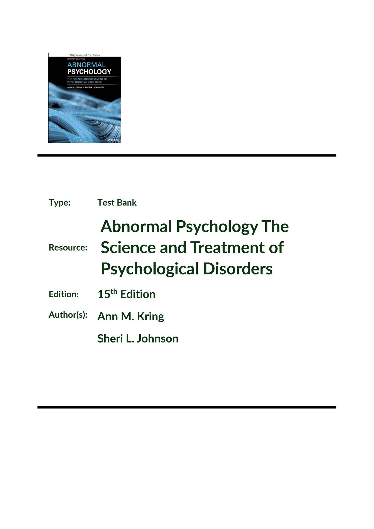 Abnormal Psychology The Science and Treatment of Psychological ...