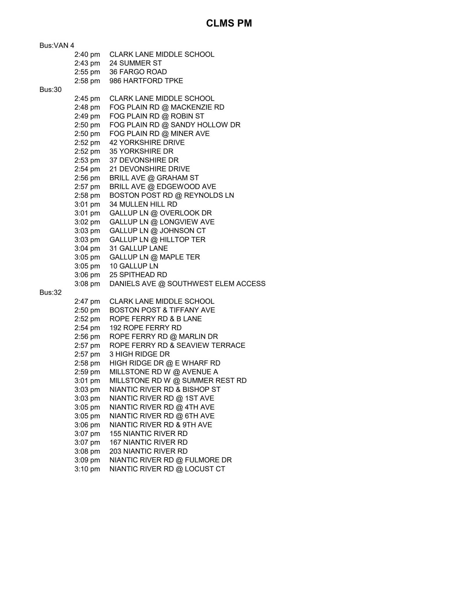 Clark Lane Middle School PM Bus Route by Waterford Public Schools - Issuu