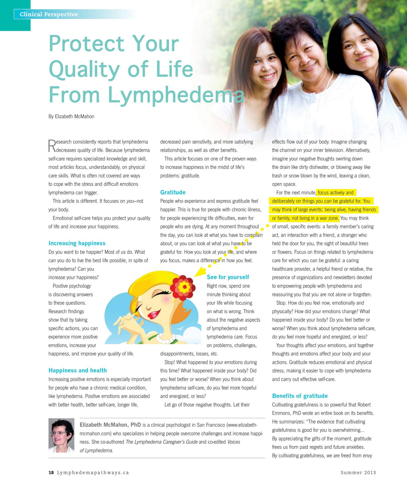 Protect your quality of life from lymphedema. McMahon, E. Summer 2013. by Canadian Lymphedema ...