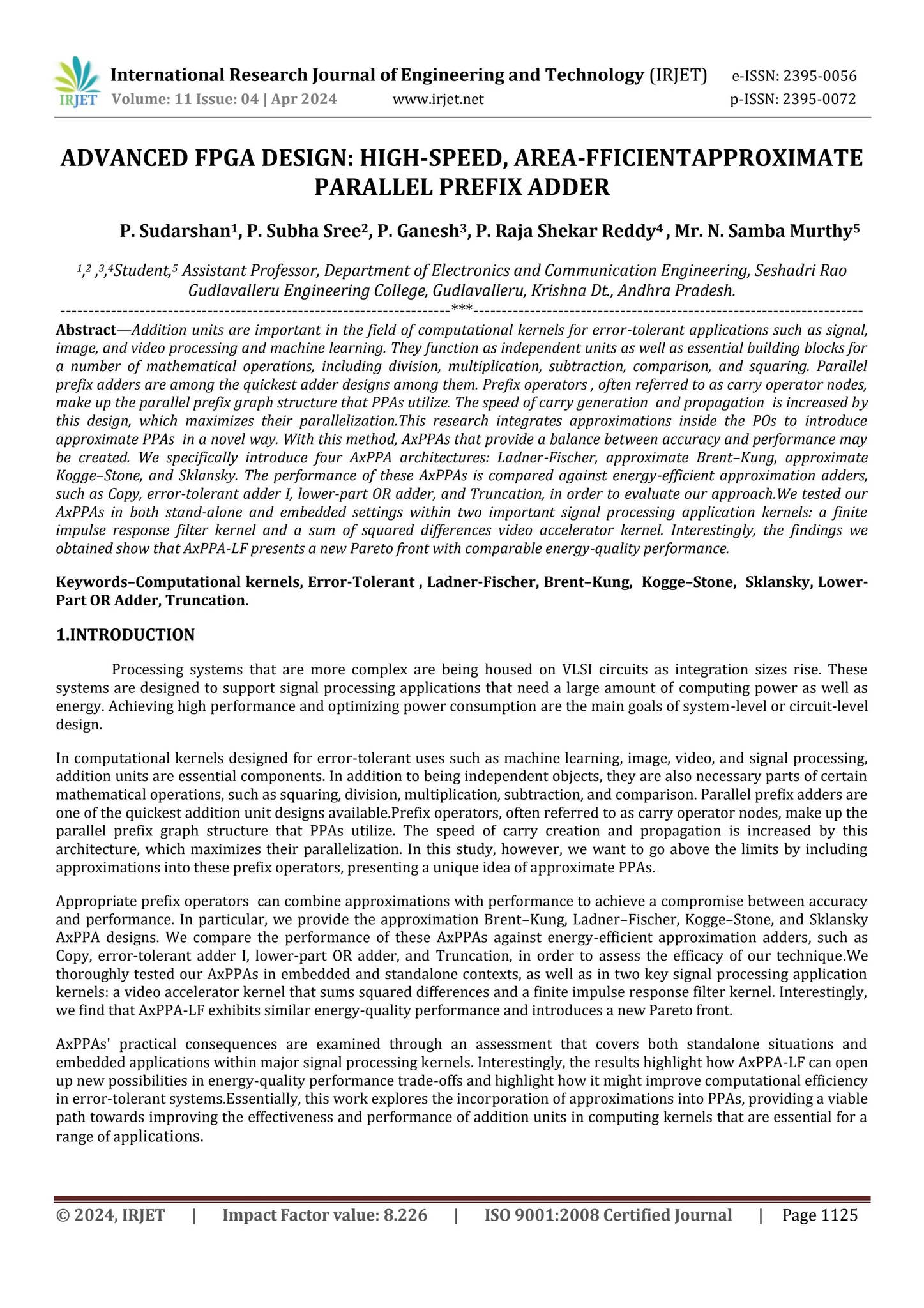 ADVANCED FPGA DESIGN: HIGH-SPEED, AREA-FFICIENTAPPROXIMATE PARALLEL ...