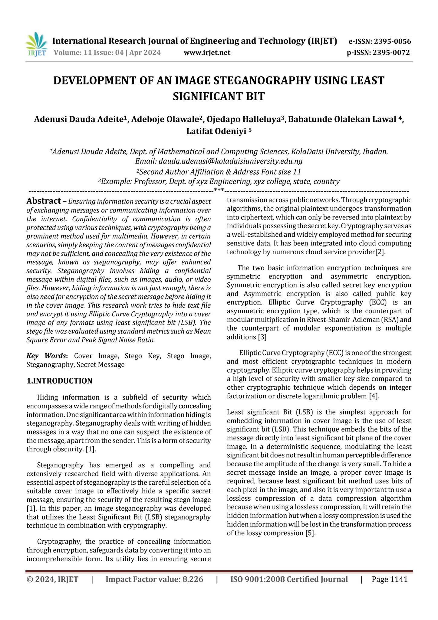 DEVELOPMENT OF AN IMAGE STEGANOGRAPHY USING LEAST SIGNIFICANT BIT by ...