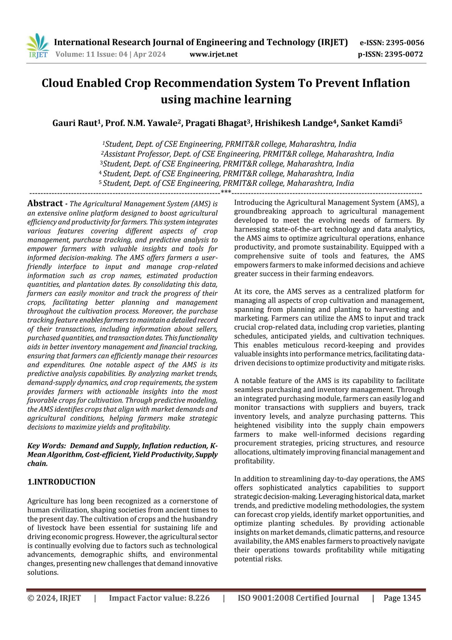 Cloud Enabled Crop Recommendation System To Prevent Inflation using ...