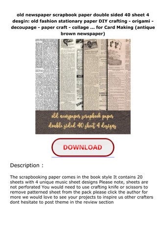 KINDLE old newspaper scrapbook paper double sided 40 sheet 4 desgin ...