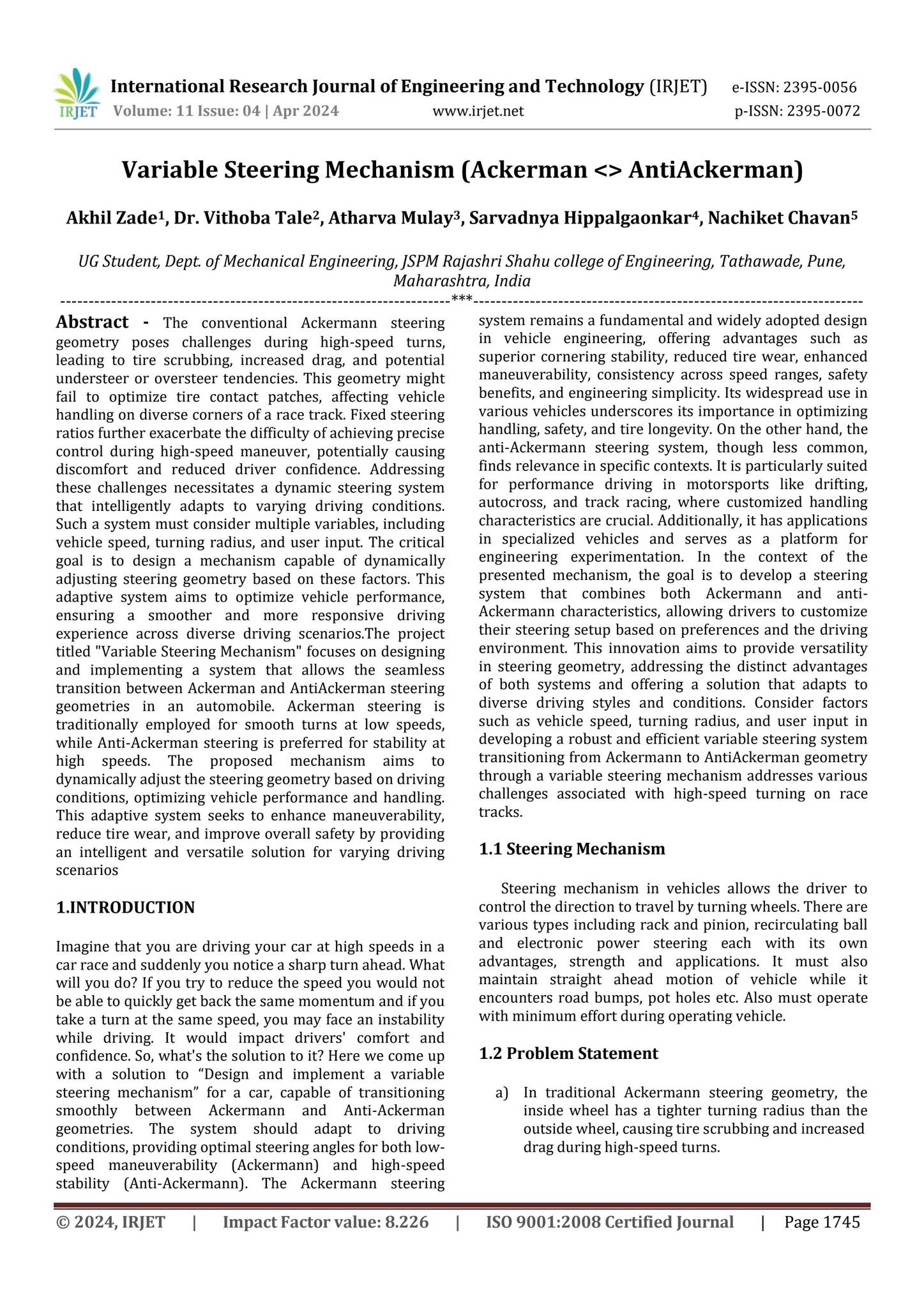 Variable Steering Mechanism (Ackerman AntiAckerman) by IRJET Journal ...