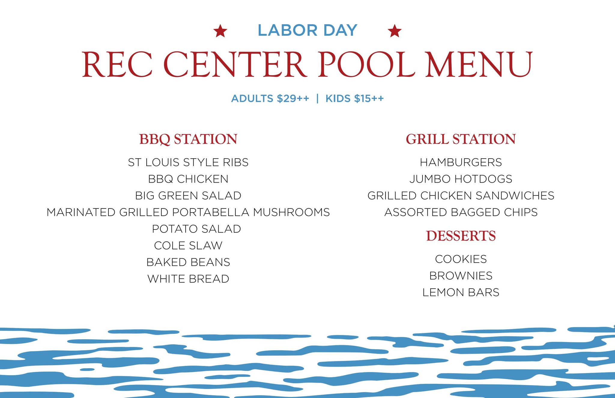 Labor Day Rec Center Pool Party Menu by gardenofthegodsresortandclub ...