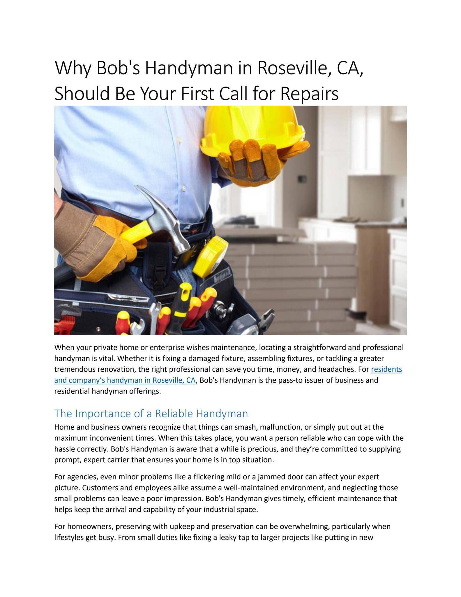 Bob's Handyman| Best Handyman Services in Roseville, CA by Wxperts - Issuu