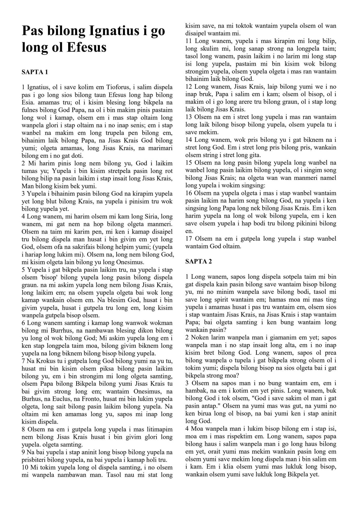 Tok Pisin - The Epistle of Ignatius to the Ephesians by Filipino Tracts ...