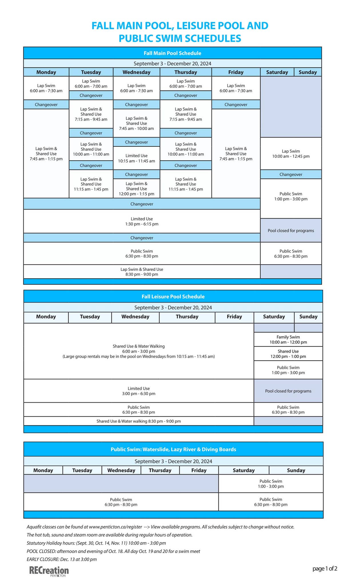Fall 2024 Pool Schedule by cityofpenticton - Issuu
