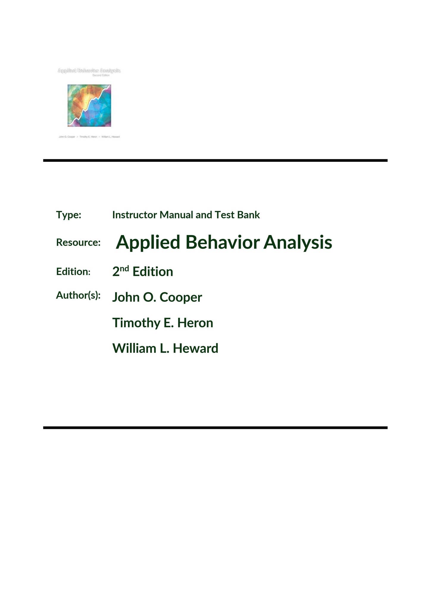 Applied Behavior Analysis, 2E John O Cooper Instructor Manuals with ...