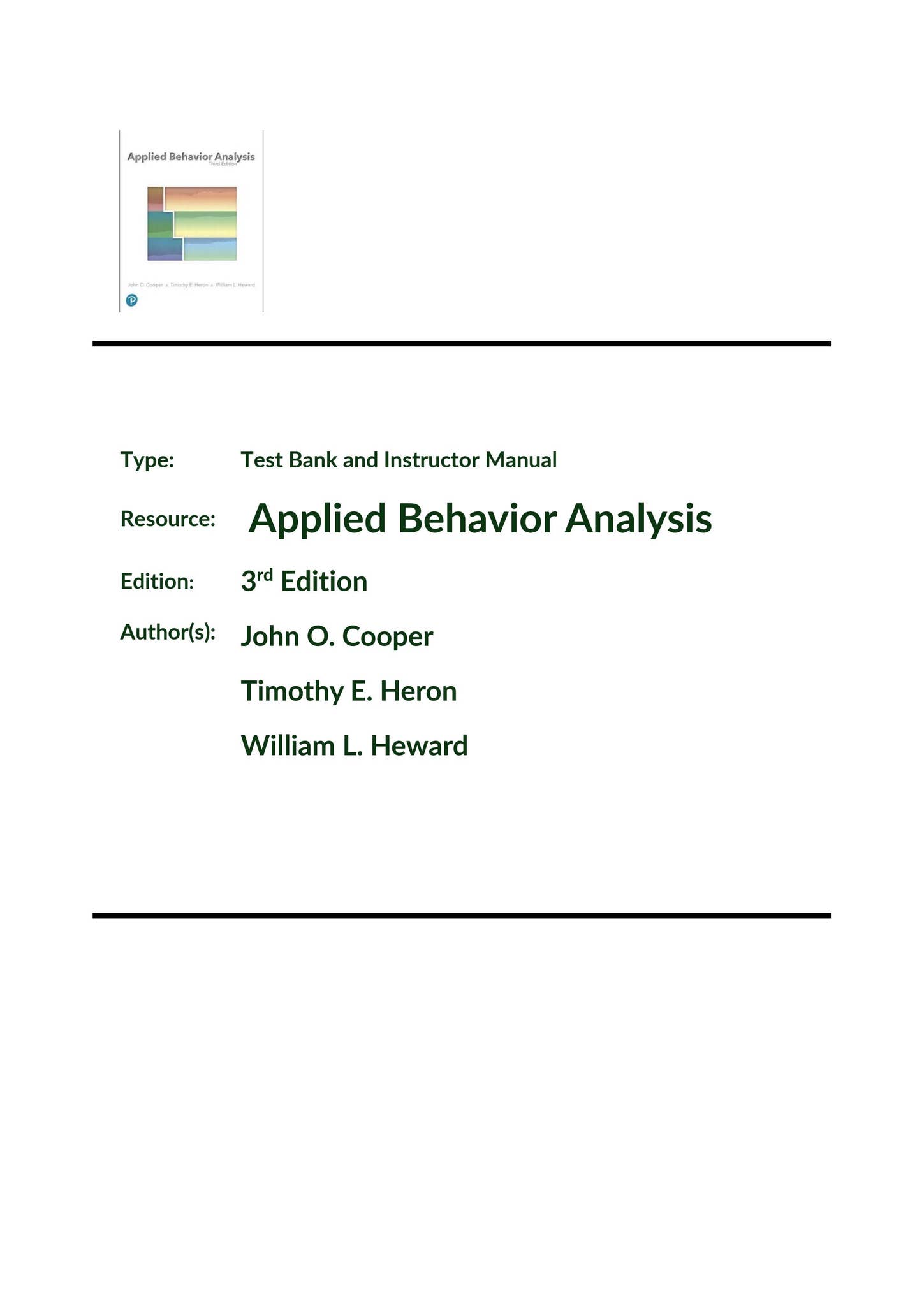 Applied Behavior Analysis, 3rd edition By John O Cooper Test Bank ...