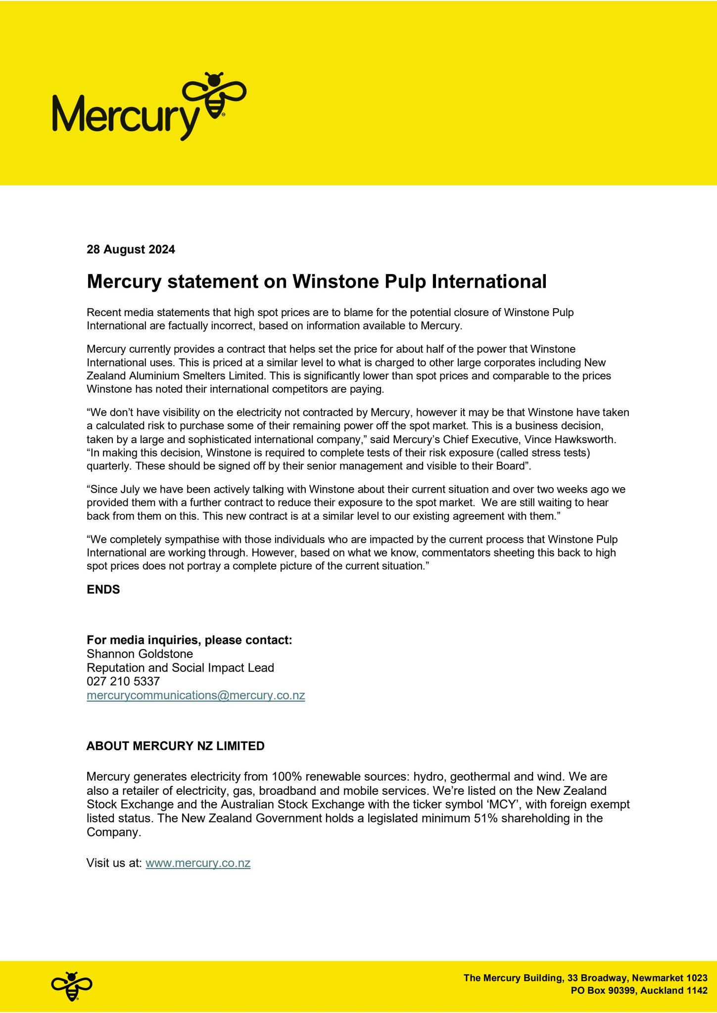 Mercury statement on Winstone Pulp International by Mercury - Issuu