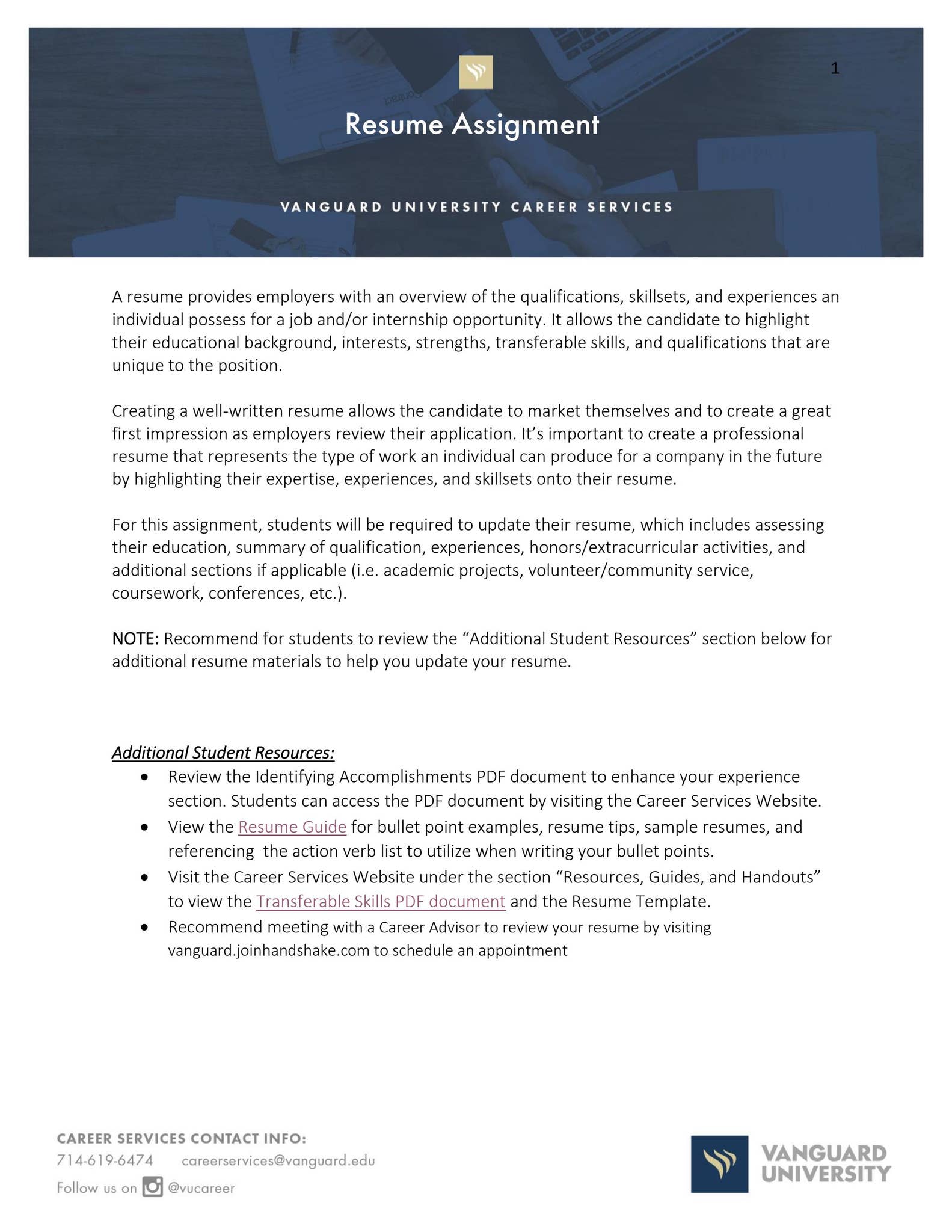 Resume Assignment by Vanguard University - Issuu