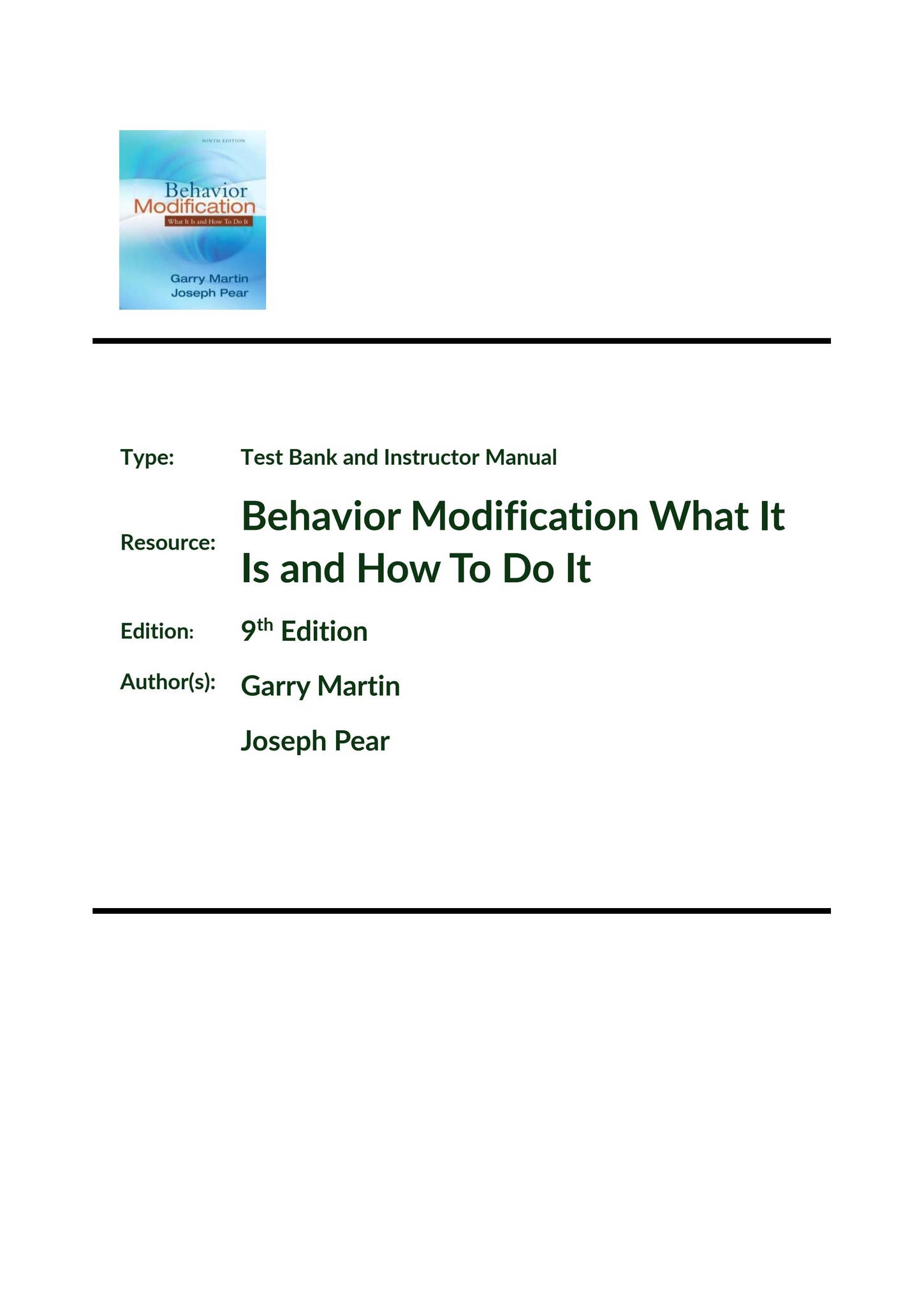 Behavior Modification What It Is and How To Do It, 9E Garry L Martin ...