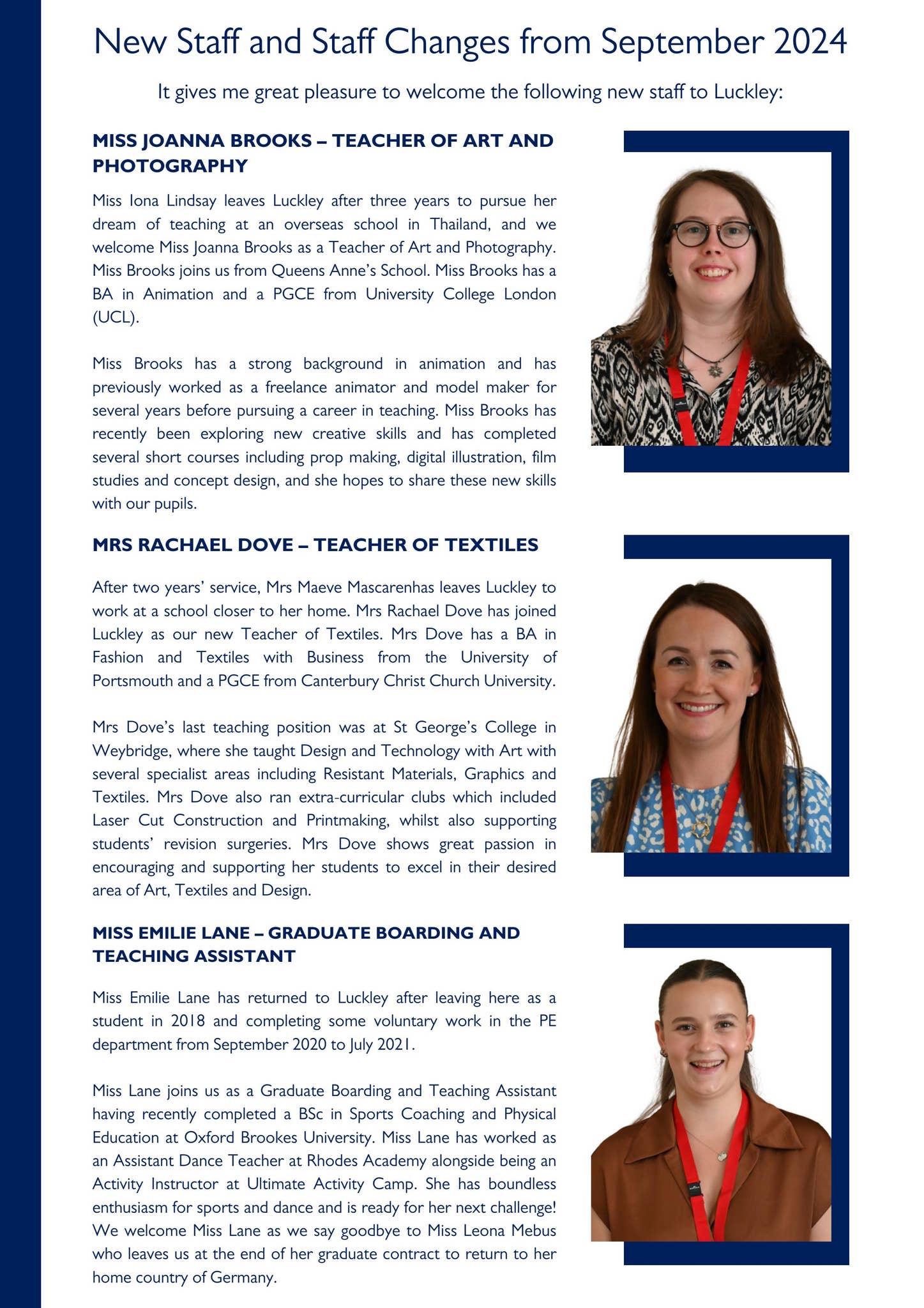 New Staff and Staff Changes - Autumn 2024 by Luckley House School - Issuu