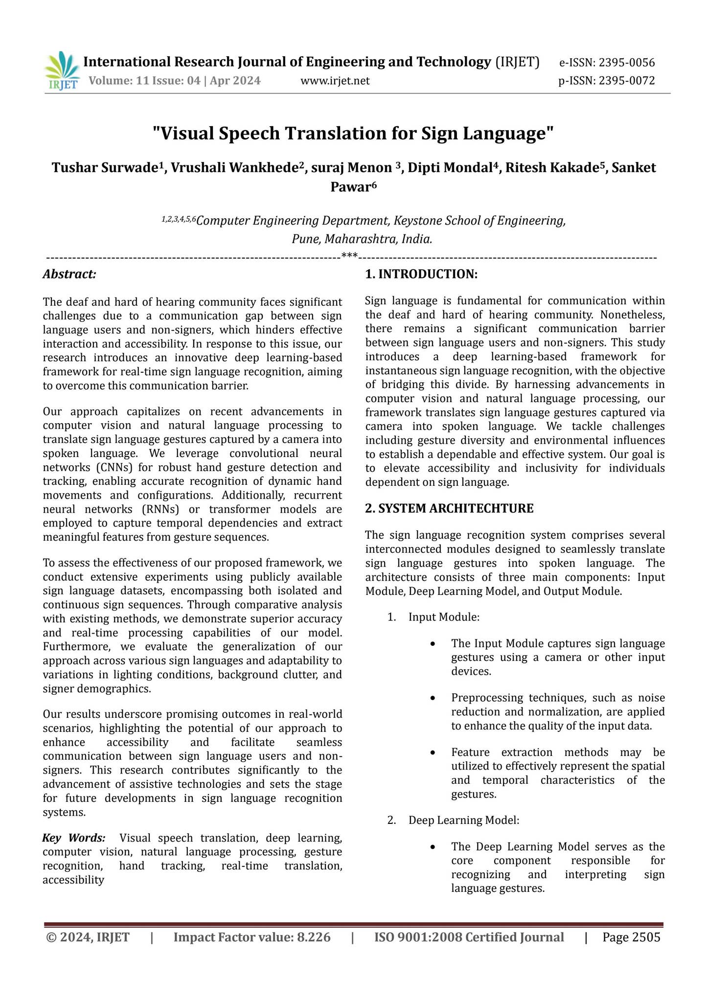 "Visual Speech Translation for Sign Language" by IRJET Journal - Issuu