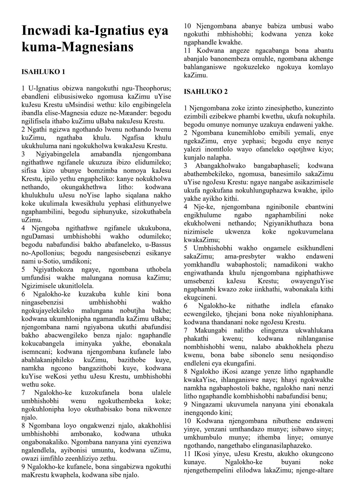 Ndebele (South) - The Epistle of Ignatius to the Magnesians by Filipino Tracts and Literature ...