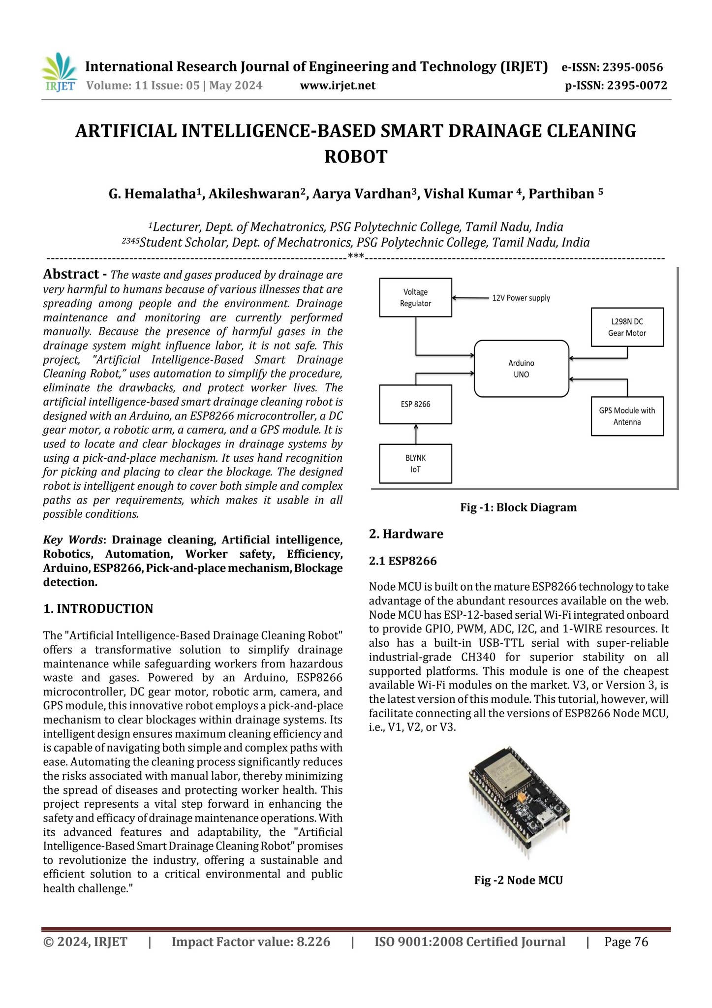 ARTIFICIAL INTELLIGENCE-BASED SMART DRAINAGE CLEANING ROBOT by IRJET ...
