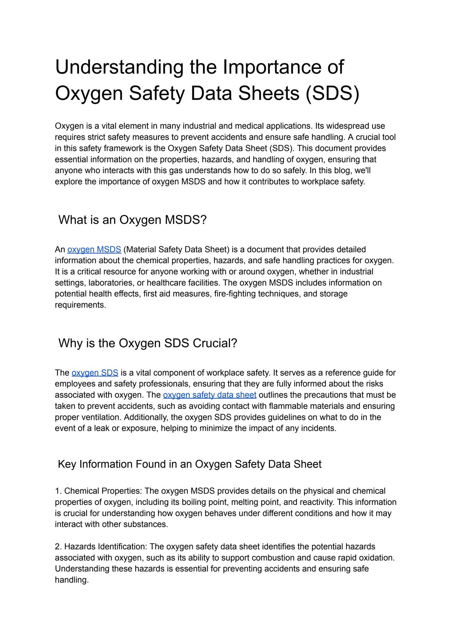 Understanding the Importance of Oxygen Safety Data Sheets (SDS) by ...