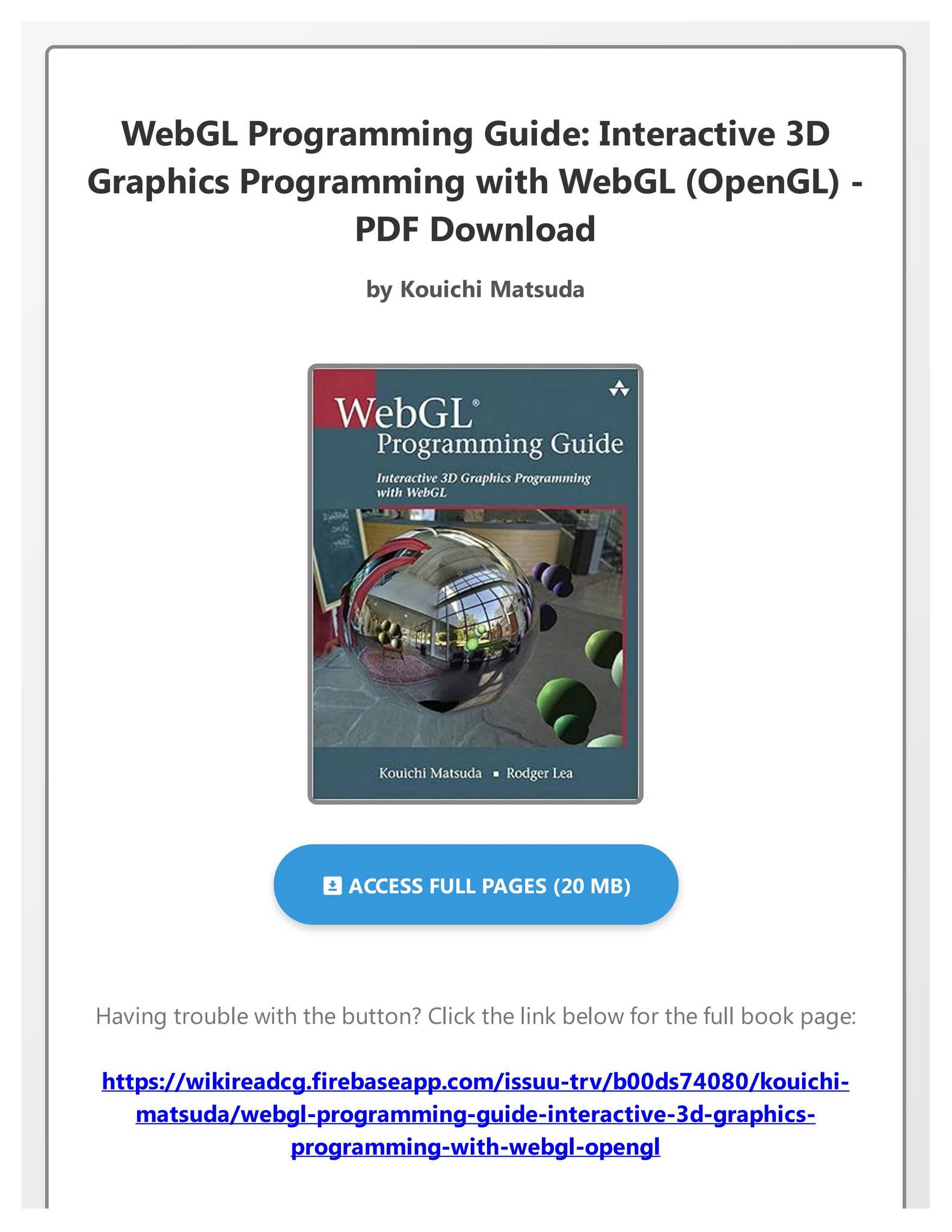 DOWNLOAD WebGL Programming Guide: Interactive 3D Graphics Programming ... DOWNLOAD WebGL Programming Guide: Interactive 3D Graphics Programming ...