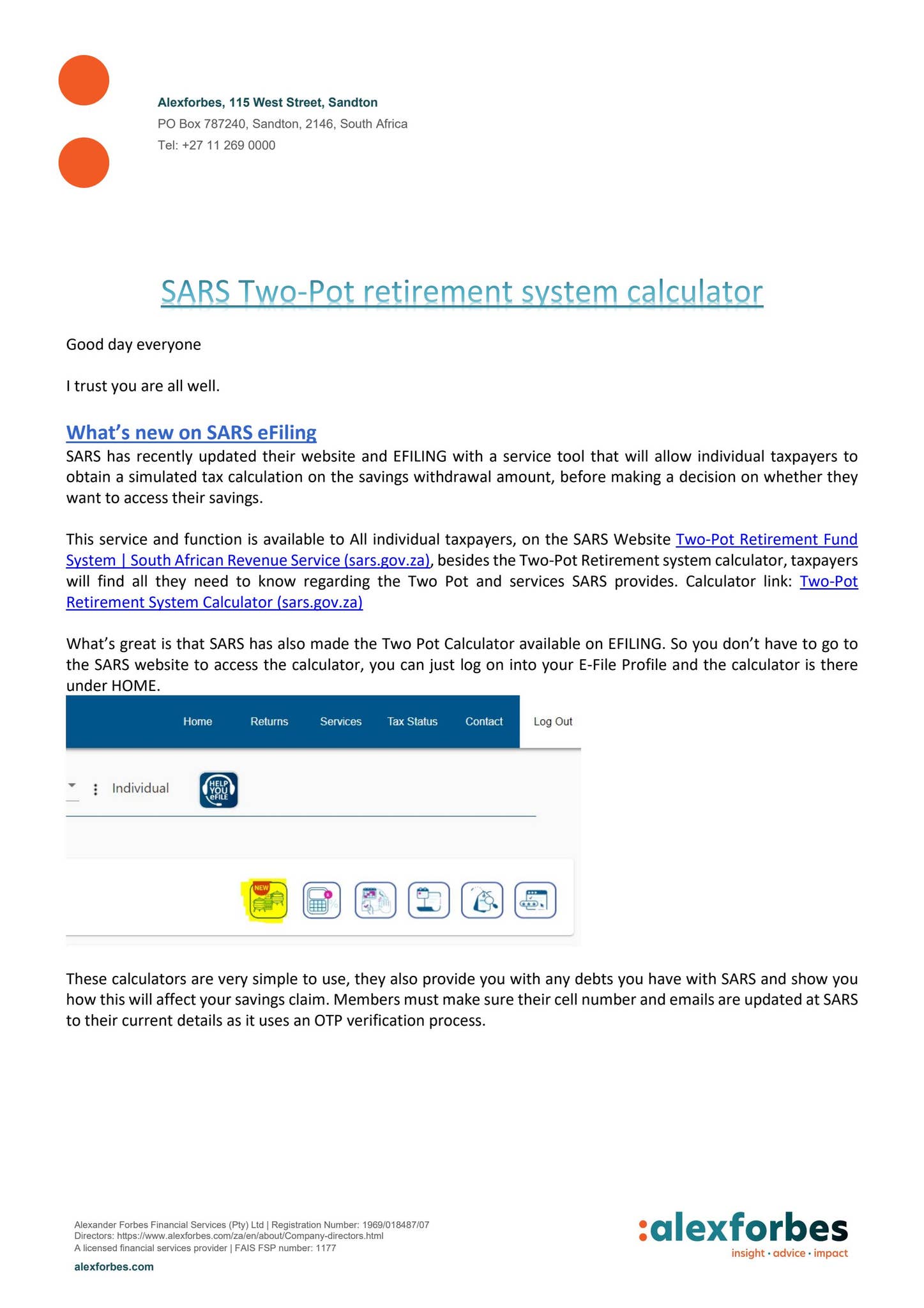 SARS Two Pot Retirement System Calculator by Cape Peninsula University ...