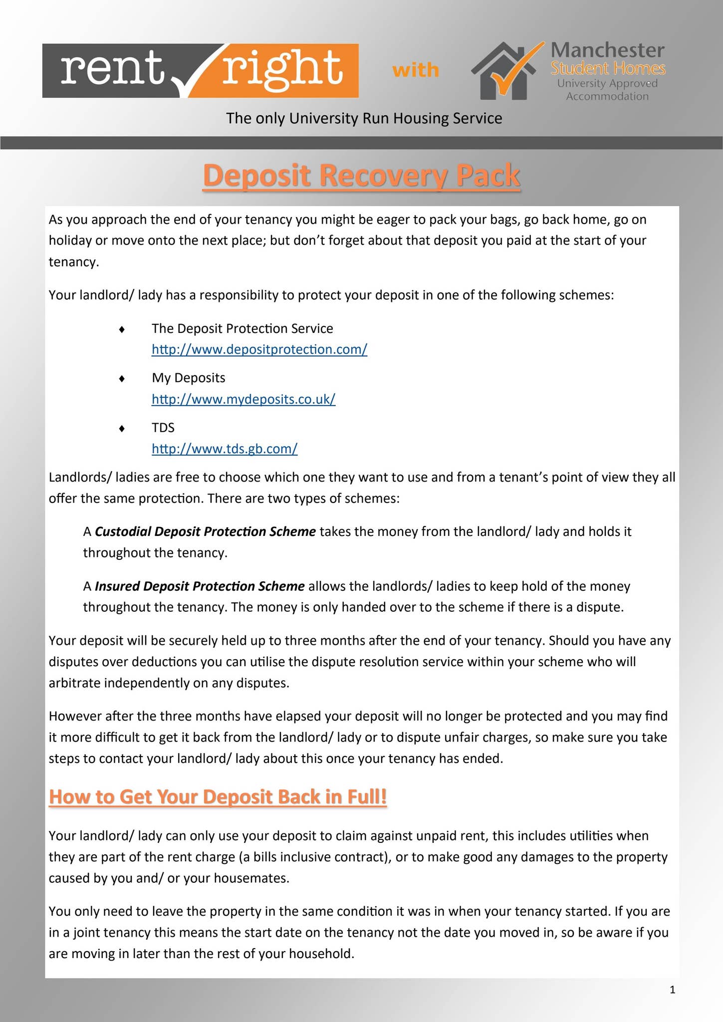 Rent Right - Deposit Recovery Pack by Manchester Student Homes - Issuu