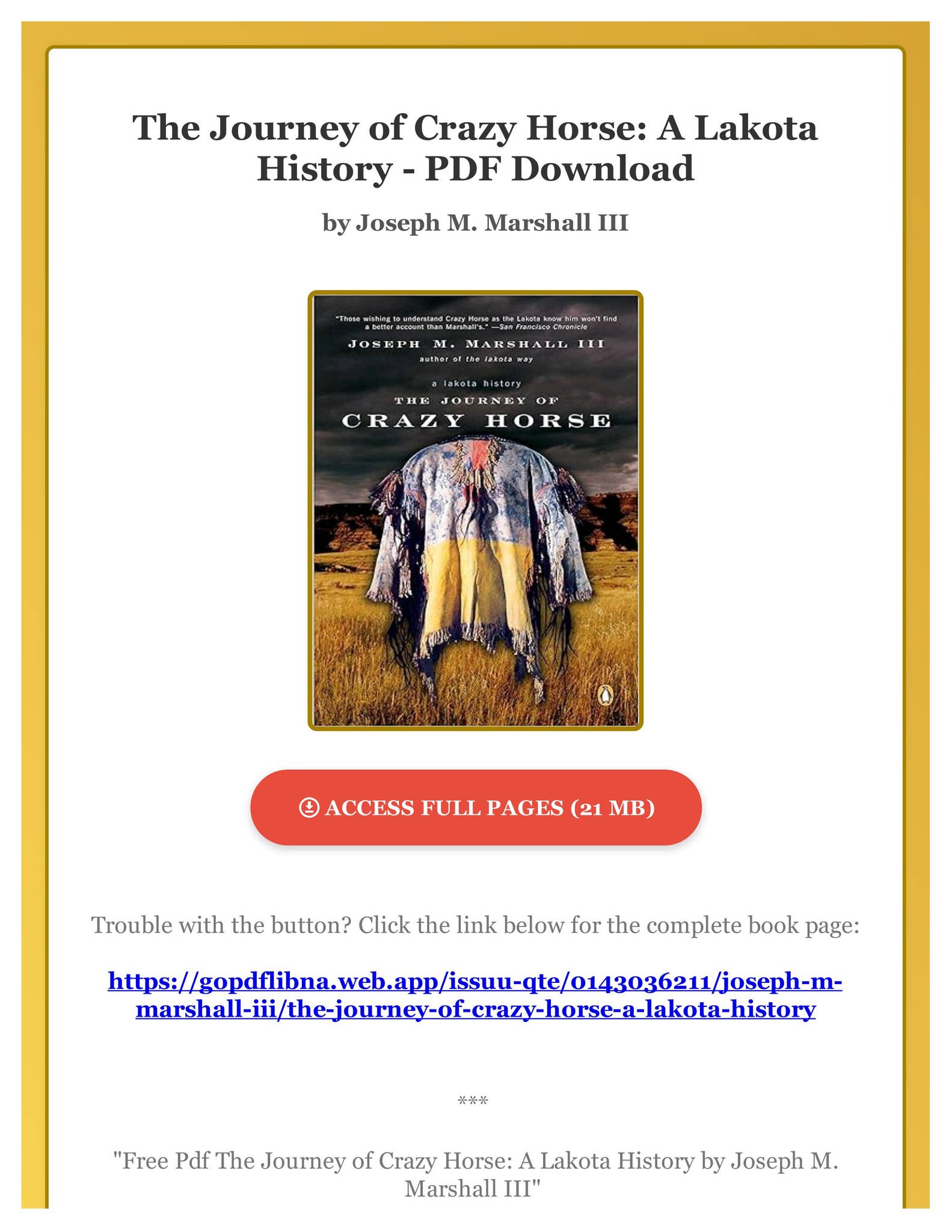 Free Pdf The Journey of Crazy Horse: A Lakota History by Joseph M ...