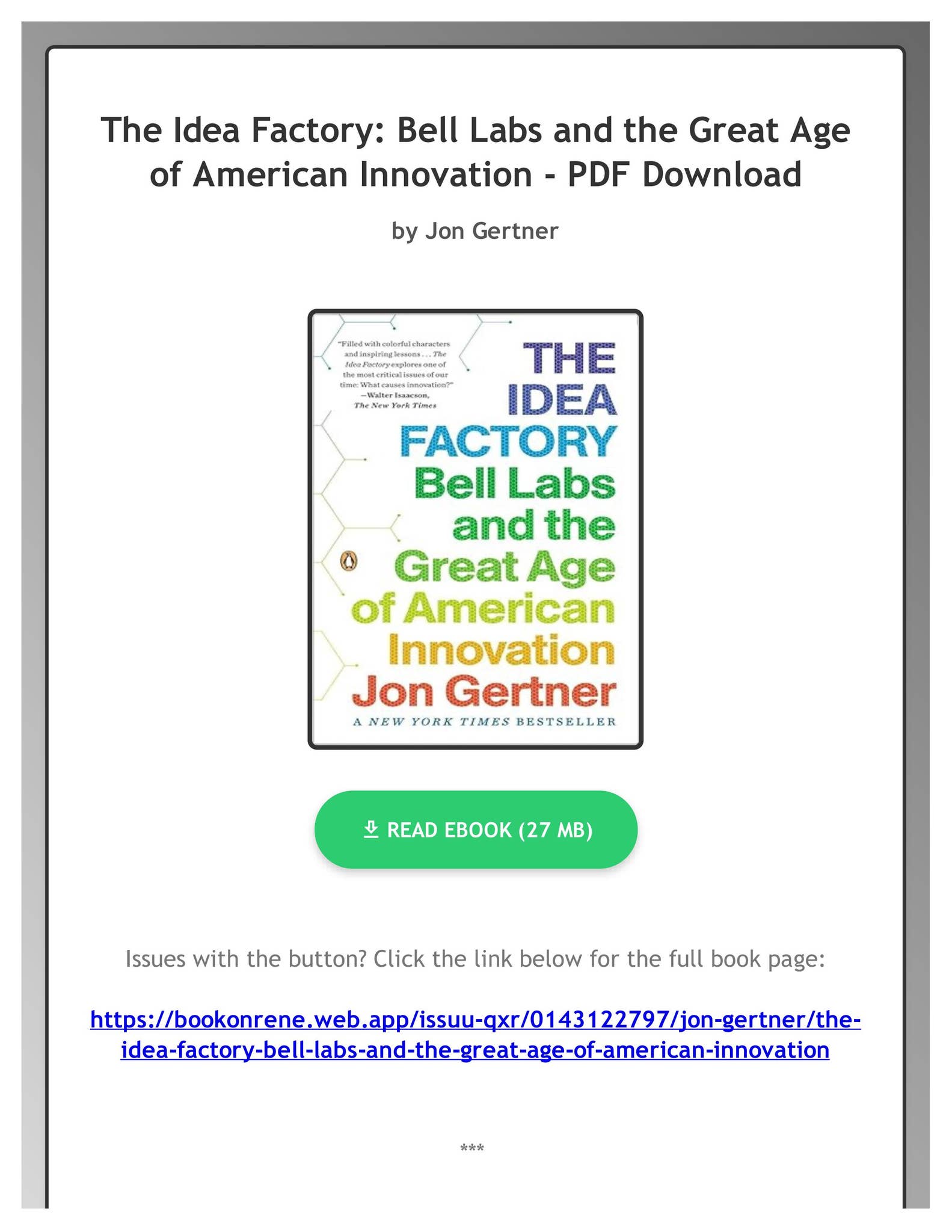 (PDF PDF) The Idea Factory: Bell Labs and the Great Age of American ...