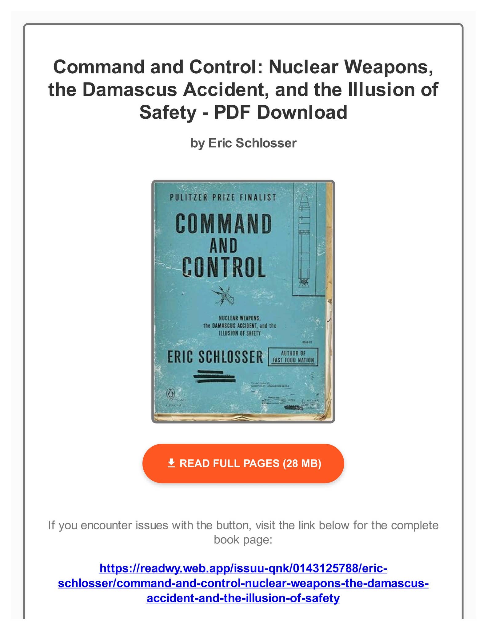 (PDF) Command and Control: Nuclear Weapons, the Damascus Accident, and the Illusion of Safety by ...