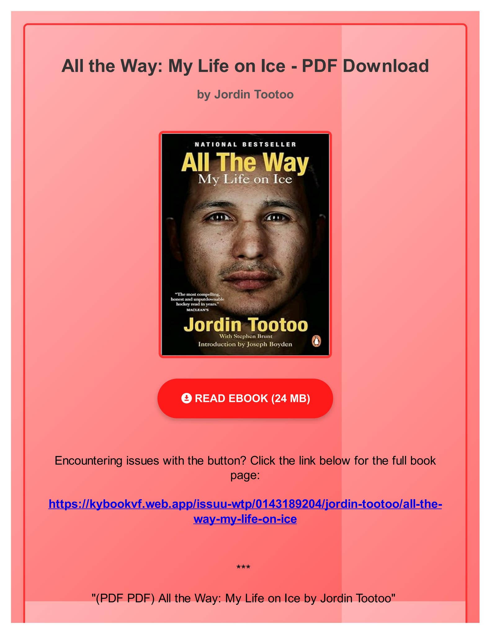 (PDF PDF) All the Way: My Life on Ice by Jordin Tootoo by WatsicaIIIwb ...