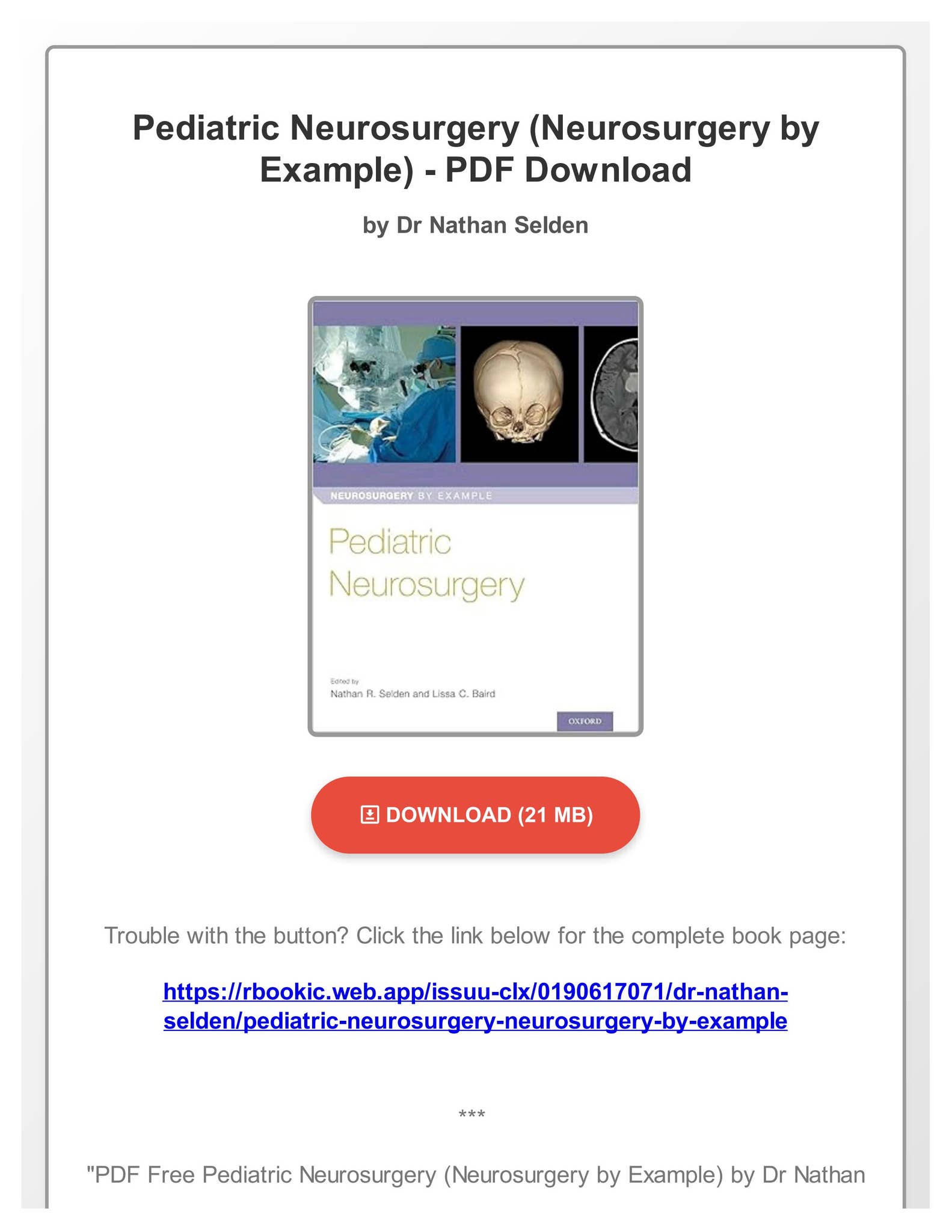 PDF Free Pediatric Neurosurgery (Neurosurgery by Example) by Dr Nathan ...
