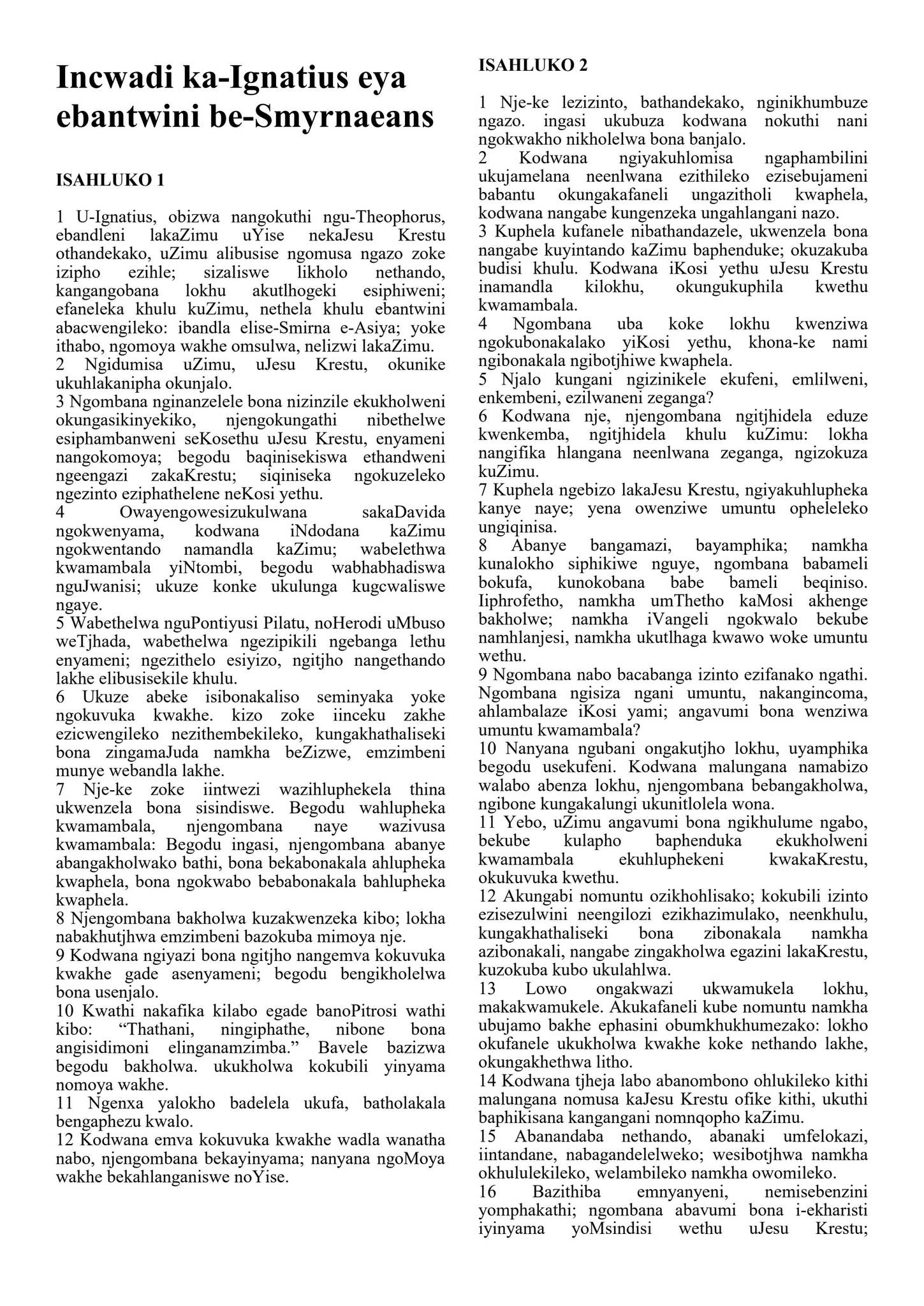 Ndebele (South) - The Epistle of Ignatius to the Smyrnaeans by Filipino Tracts and Literature ...