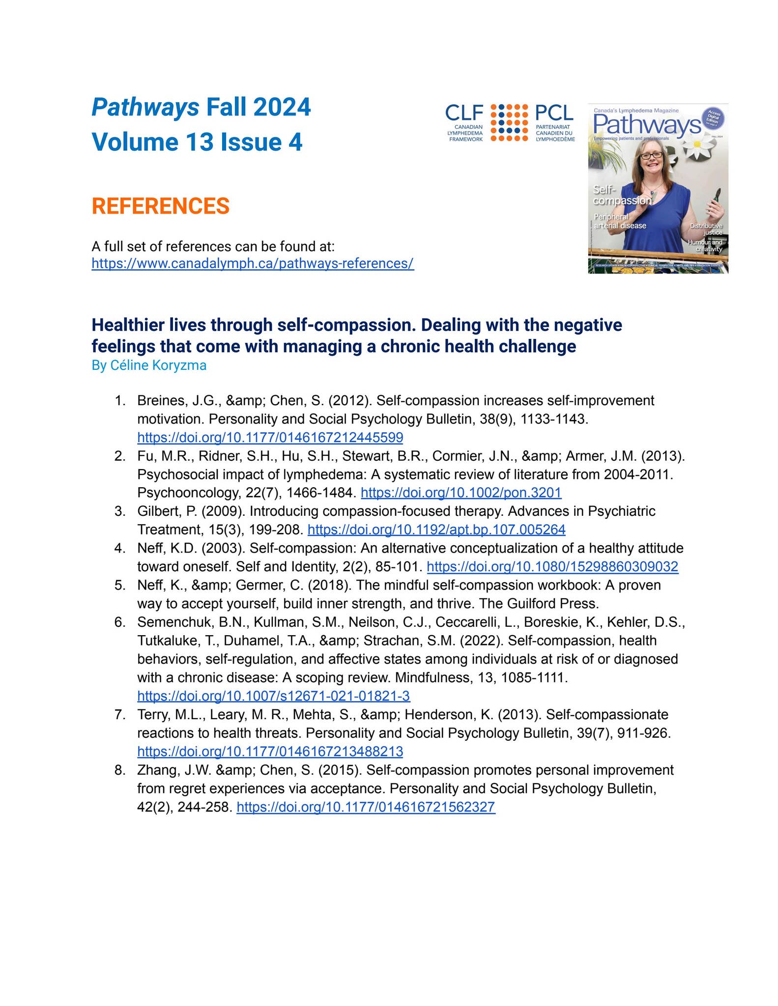 Fall Pathways 2024 (Volume 13, Issue 4) REFERENCES by Canadian Lymphedema Framework - Issuu