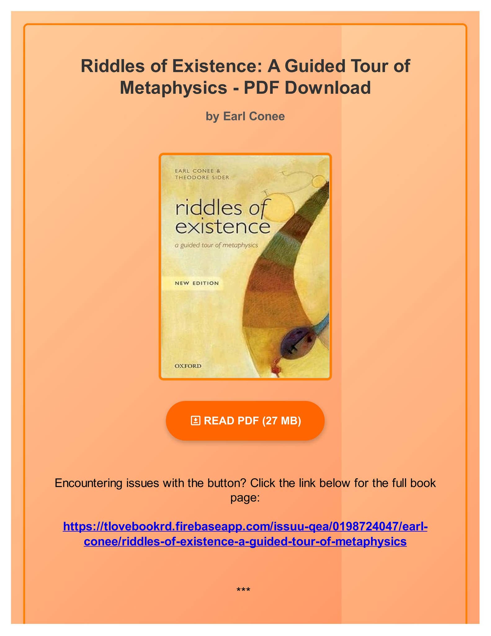 (Free Pdf) Riddles of Existence: A Guided Tour of Metaphysics by Earl ...