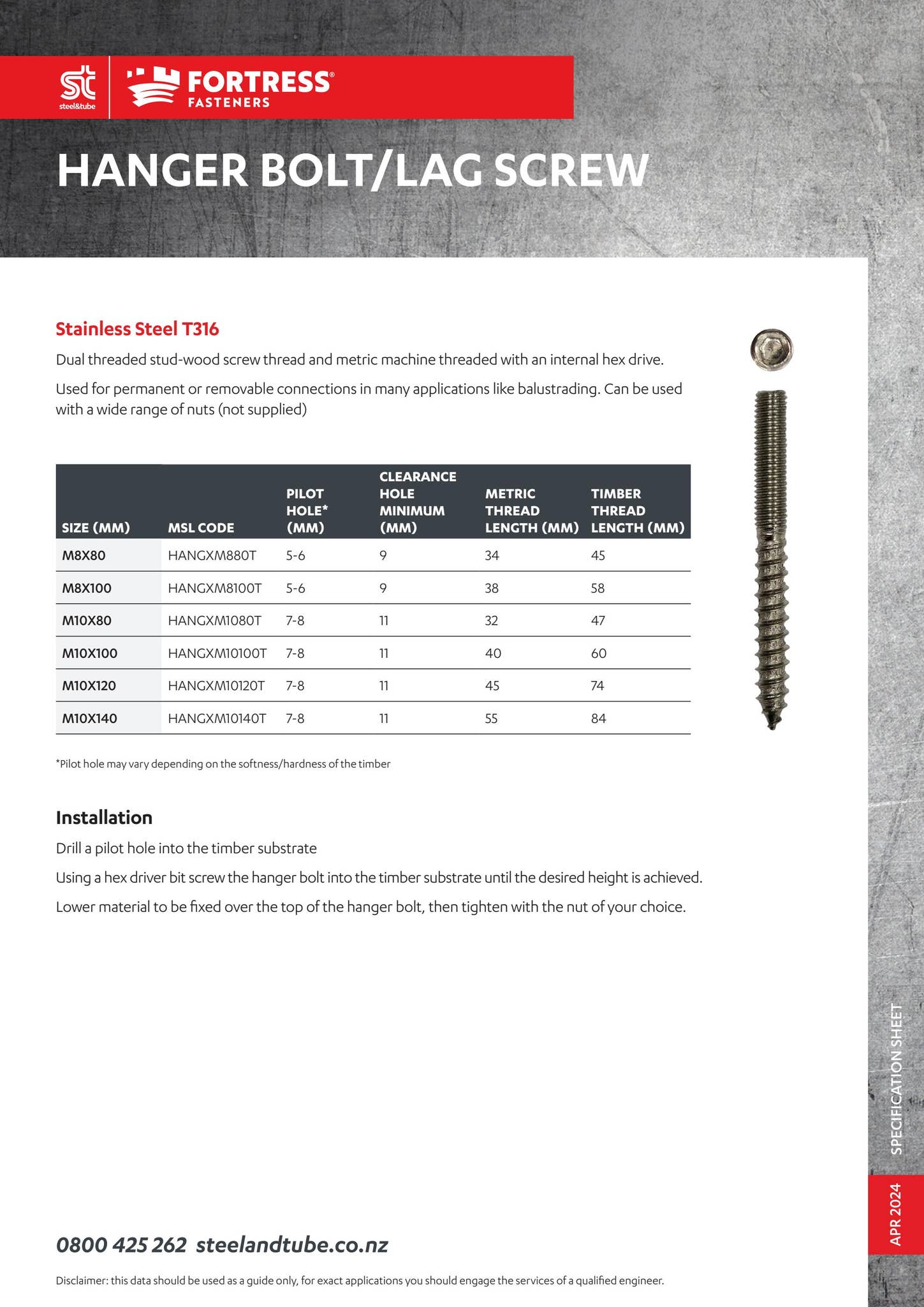 Fortress Hanger Bolts by Steel & Tube - Issuu