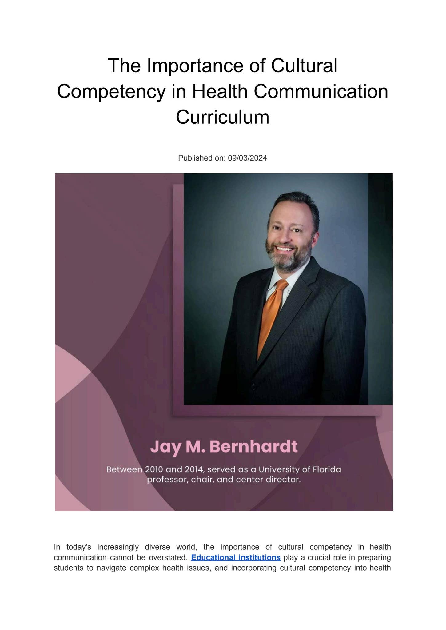 The Importance of Cultural Competency in Health Communication Curriculum by Jay M. Bernhardt - Issuu