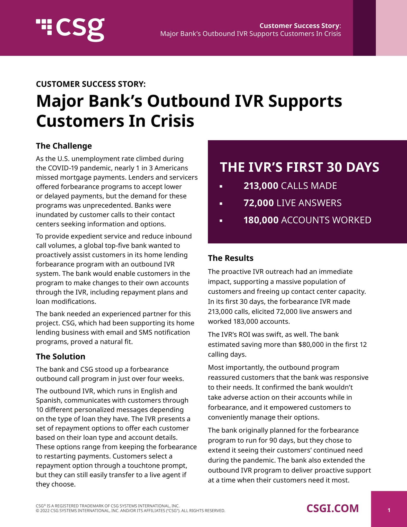 Major Bank’s Outbound IVR Supports Customers in Crisis by CSG Systems ...