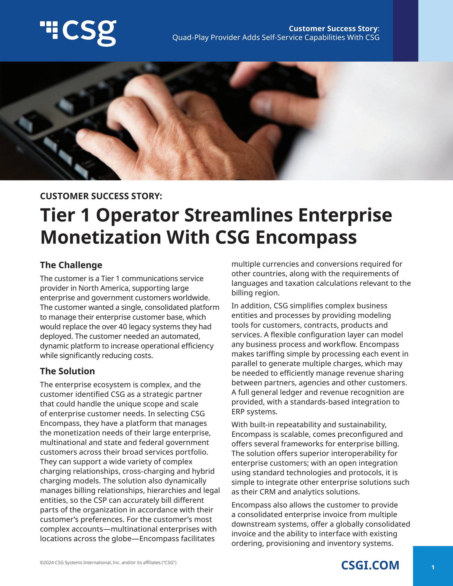 Tier 1 B2B Operator Realizes New and Exciting Enterprise Monetization Opportunities with CSG by ...