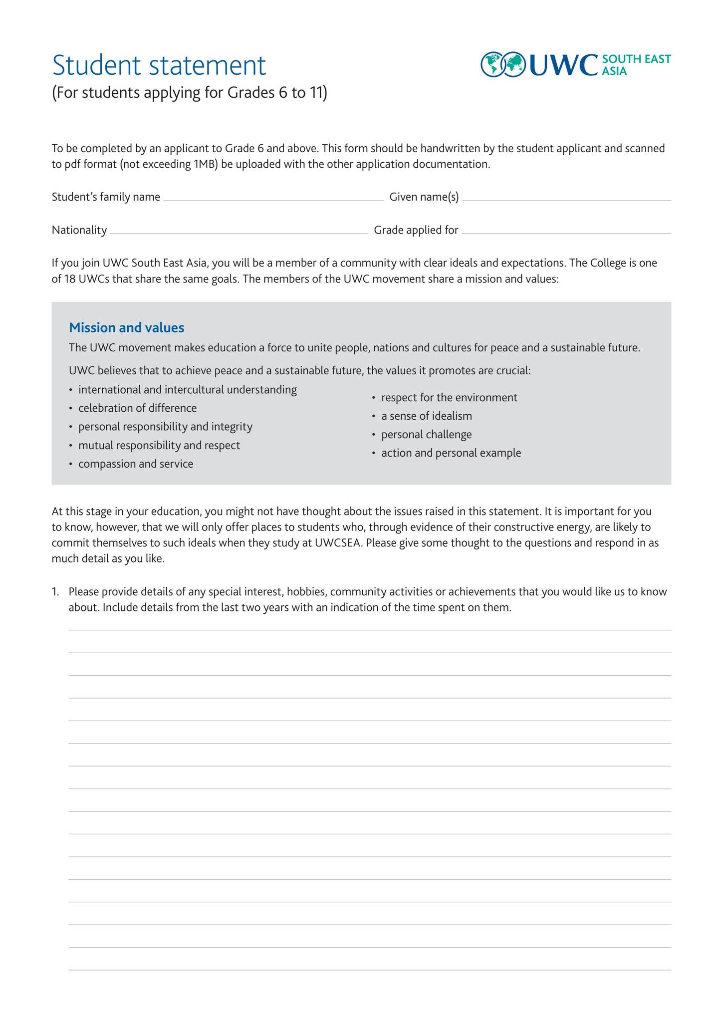 UWCSEA Student Statement Form by uwcsea - Issuu
