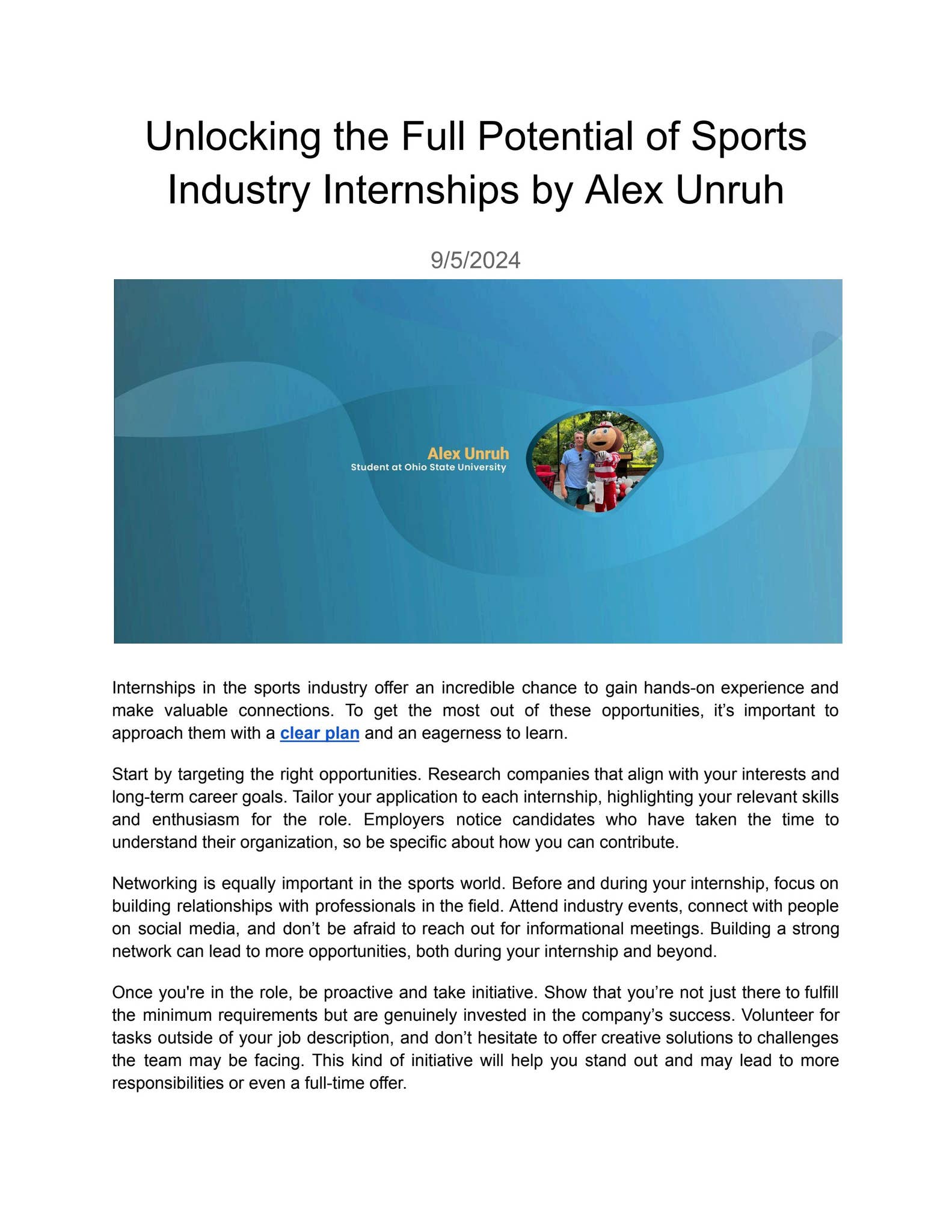 Unlocking the Full Potential of Sports Industry Internships by Alex ...