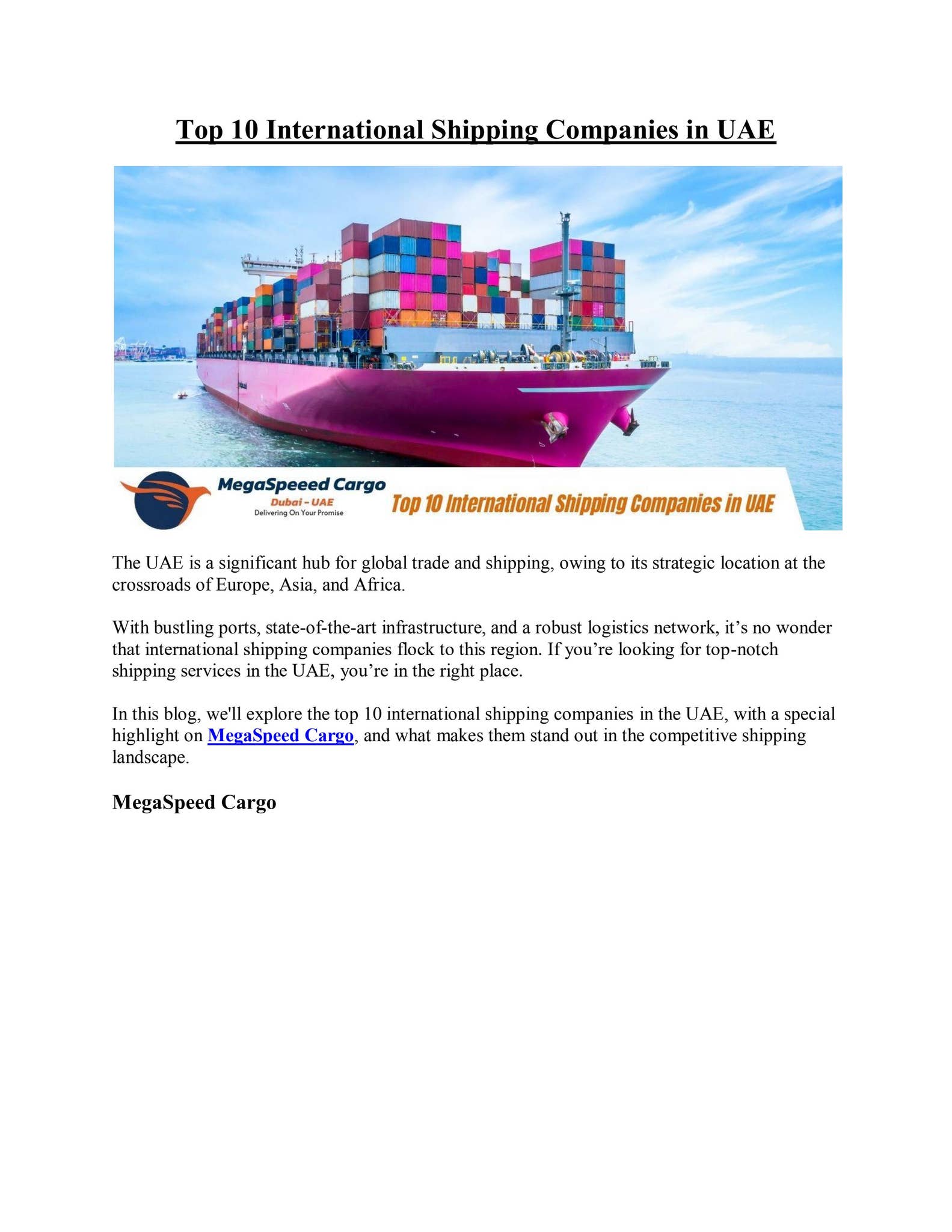 Top 10 International Shipping Companies in UAE by MegaSpeed Cargo - Issuu