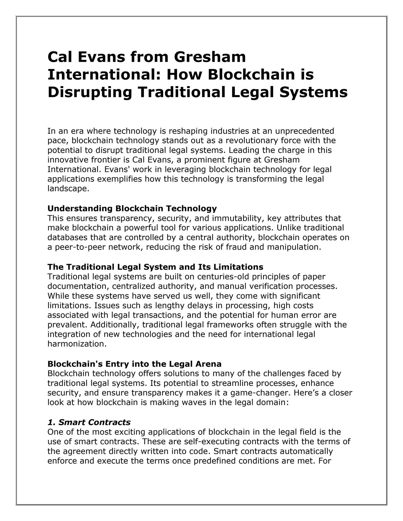 Cal Evans from Gresham International: How Blockchain is Disrupting ...