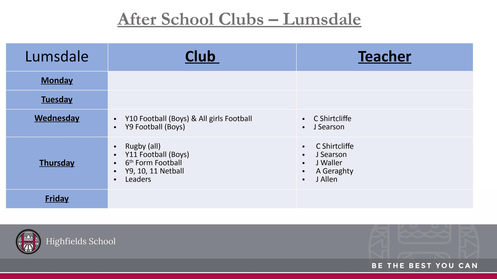 Extra-Curricular Timetable by Highfields School - Issuu