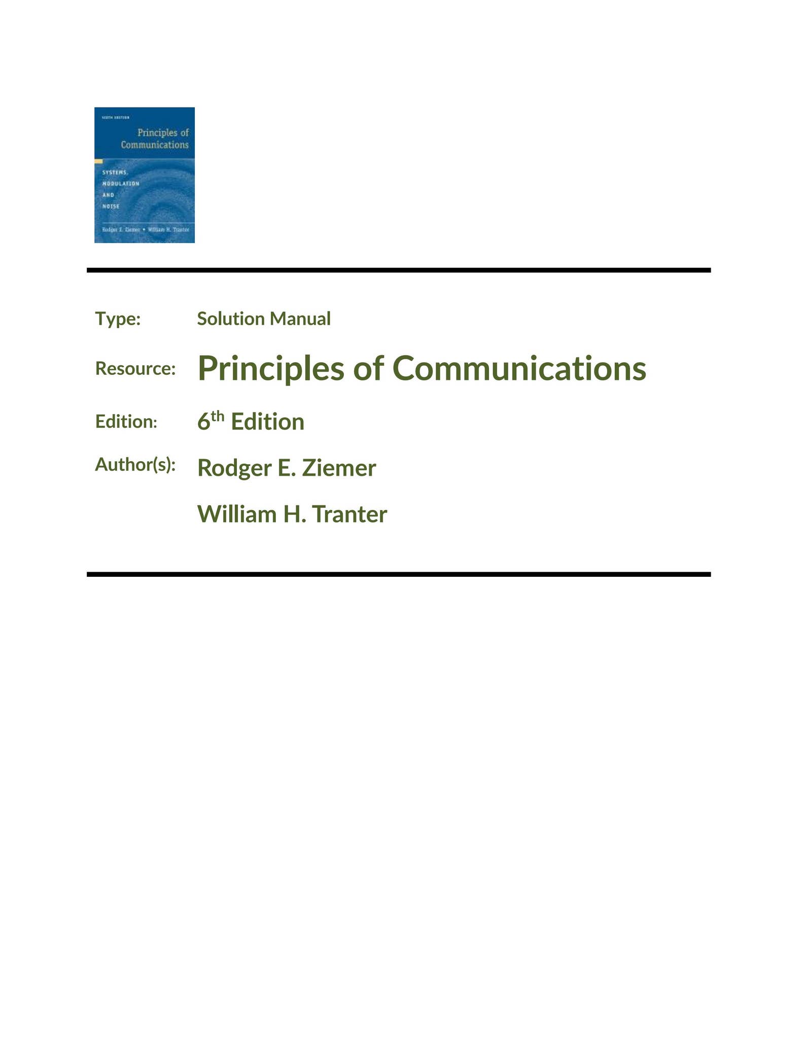 Principles of Communications, 6th Edition Solution Manual by TBtutors ...