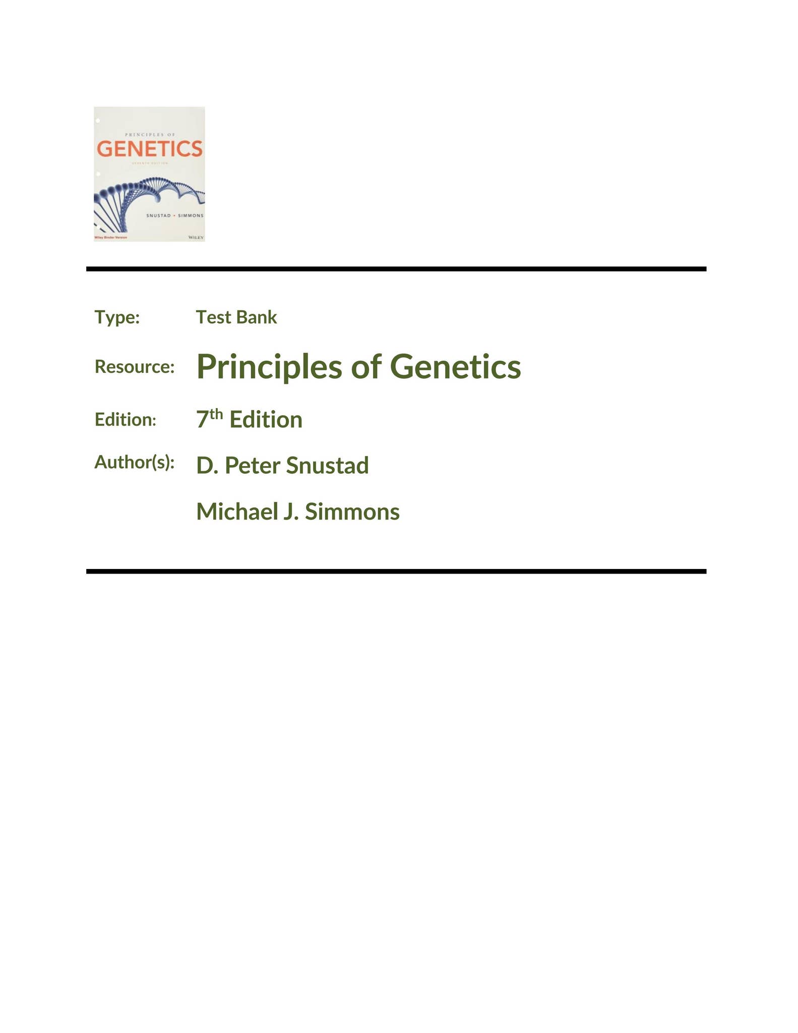 Principles of Genetics, Binder Ready Version, 7th Edition Test Bank by ...