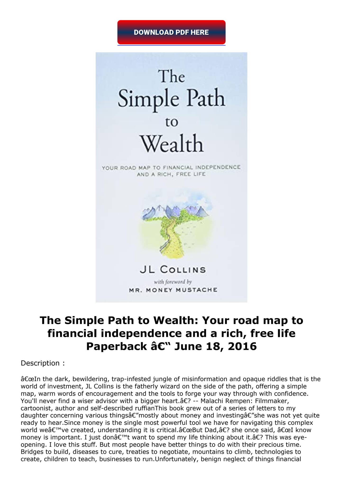 PDF Download The Simple Path to Wealth: Your road map to financial ind ...