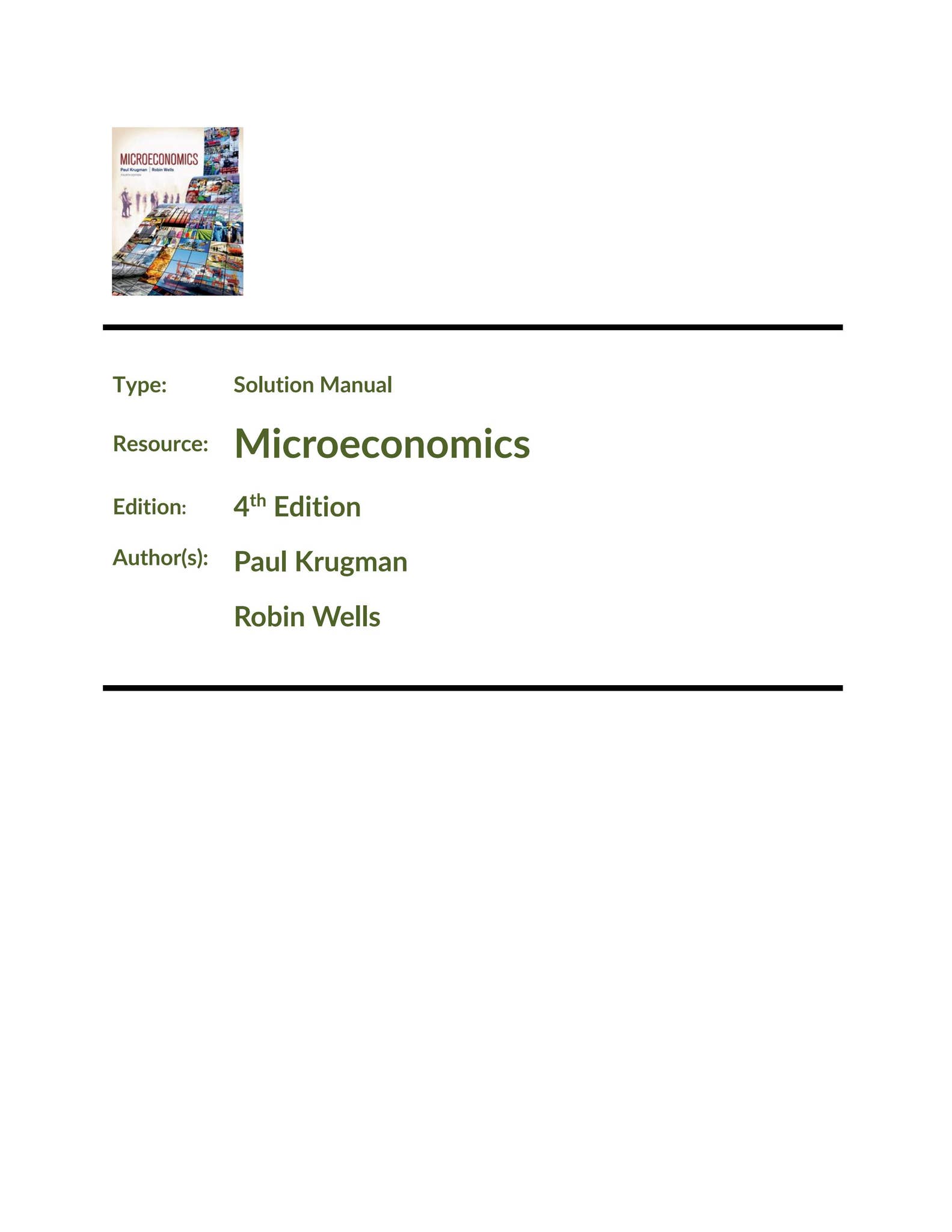 Solutions Manual for Microeconomics 4th Edition by Krugman by TBtutors ...