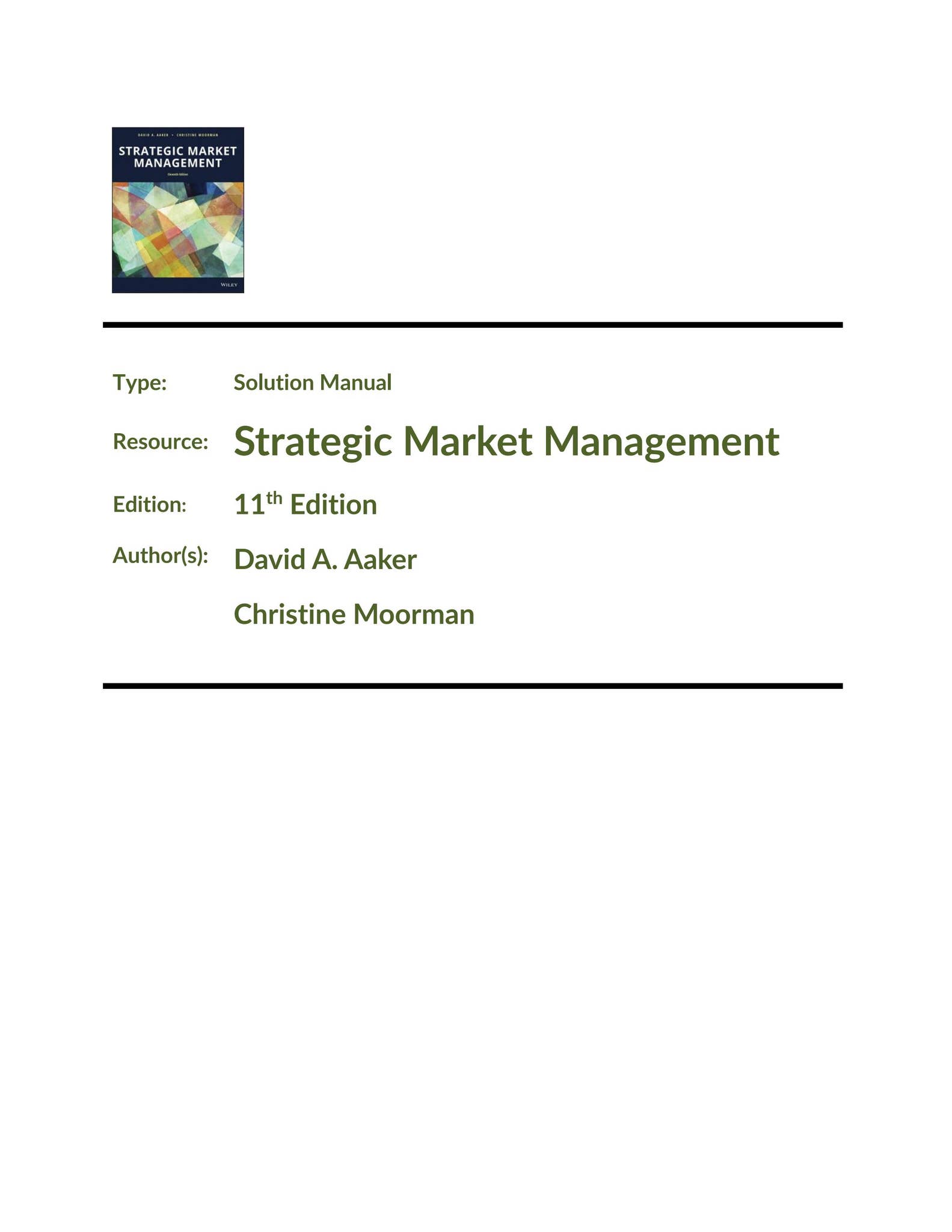 Strategic Market Management, 11th Edition , David A Aaker , Christine ...