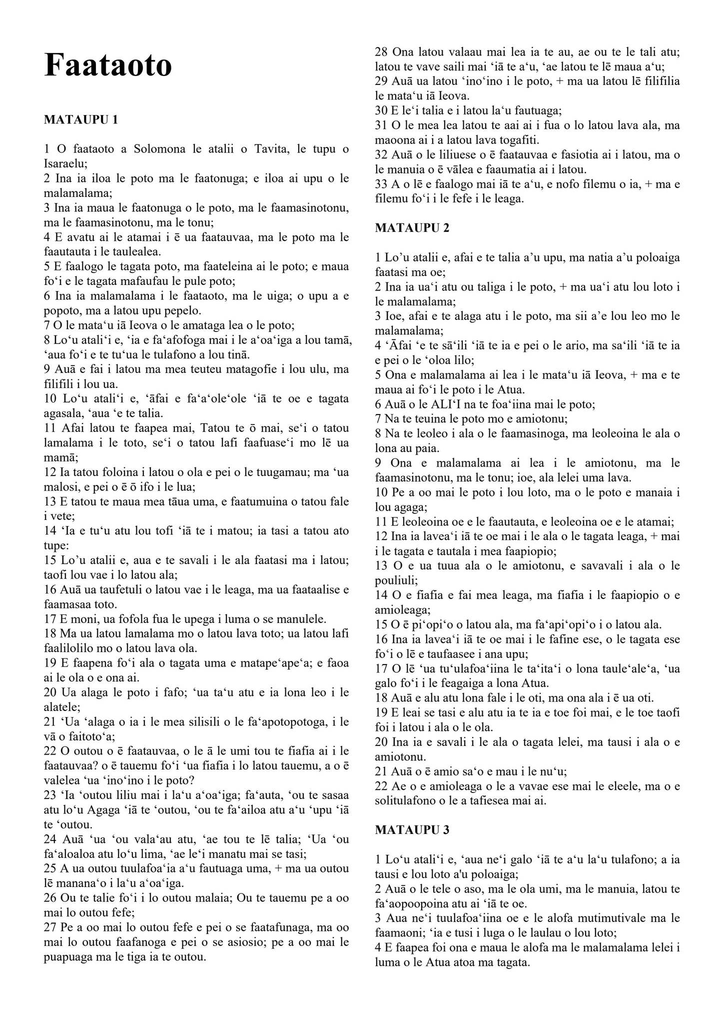 Samoan - The Proverbs of King Solomon by Filipino Tracts and Literature ...